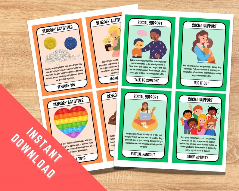 Printable Anxiety Coping Cards for Kids, Grounding Cards, Anxiety Cards ...