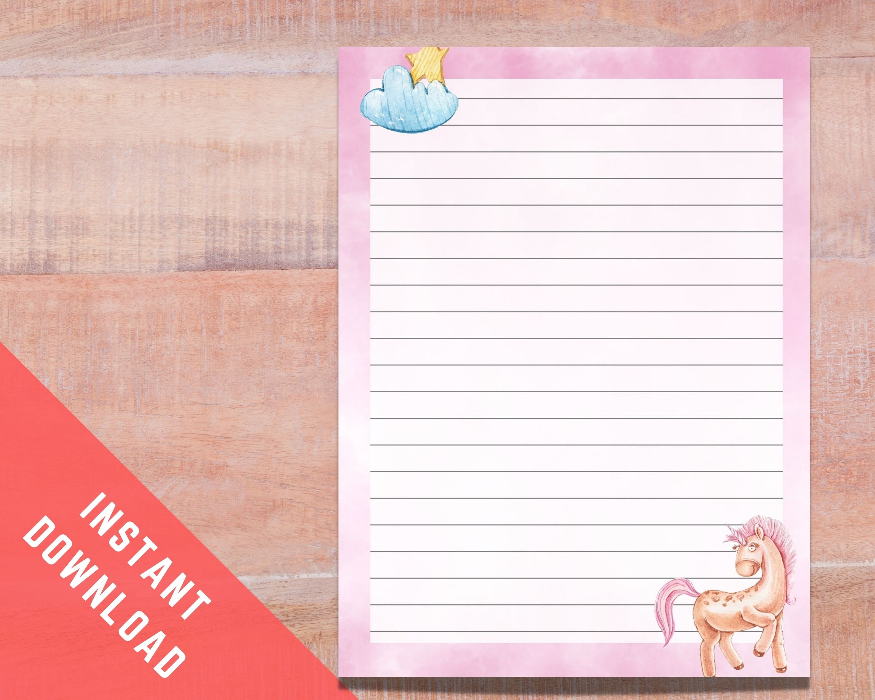 Unicorn Cute Printable Writing Paper in 3 Sizes. Unicorn Printable ...