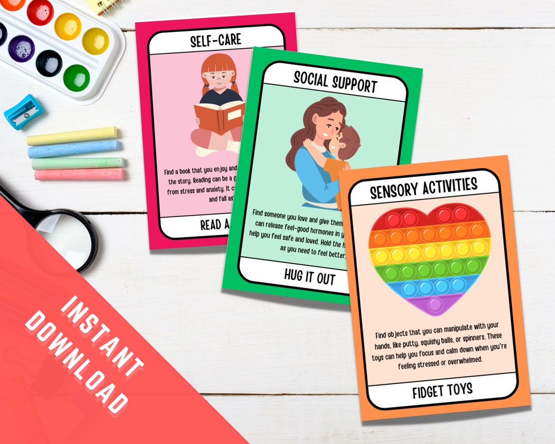 Printable Anxiety Coping Cards for Kids, Grounding Cards, Anxiety Cards ...