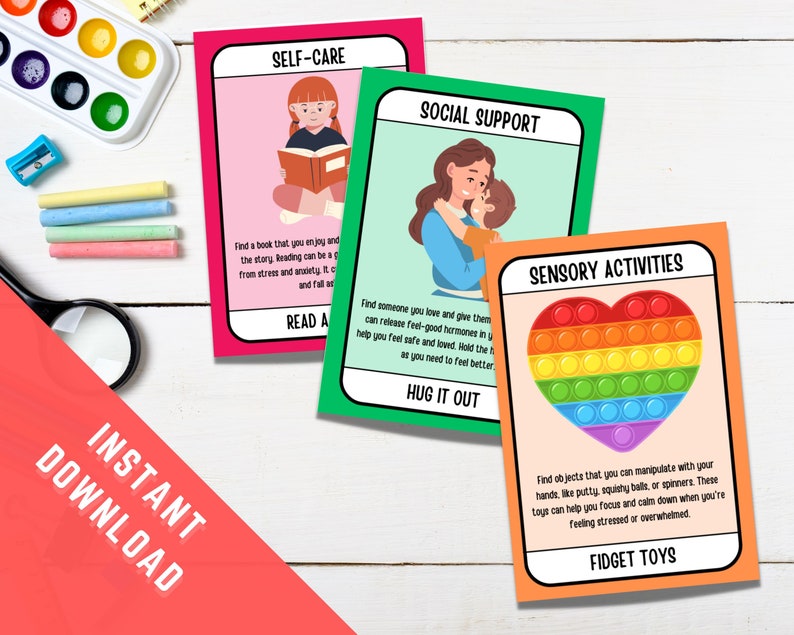 Printable Anxiety Coping Cards for Kids, Grounding Cards, Anxiety Cards ...