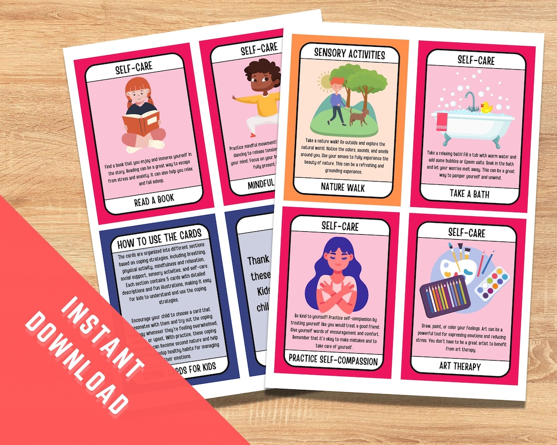 Printable Anxiety Coping Cards for Kids, Grounding Cards, Anxiety Cards ...