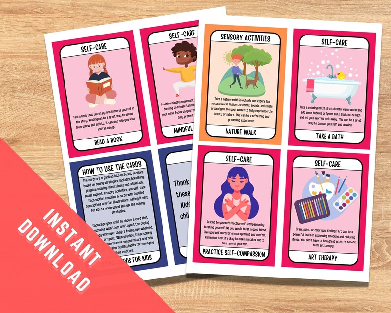 Printable Anxiety Coping Cards for Kids, Grounding Cards, Anxiety Cards ...