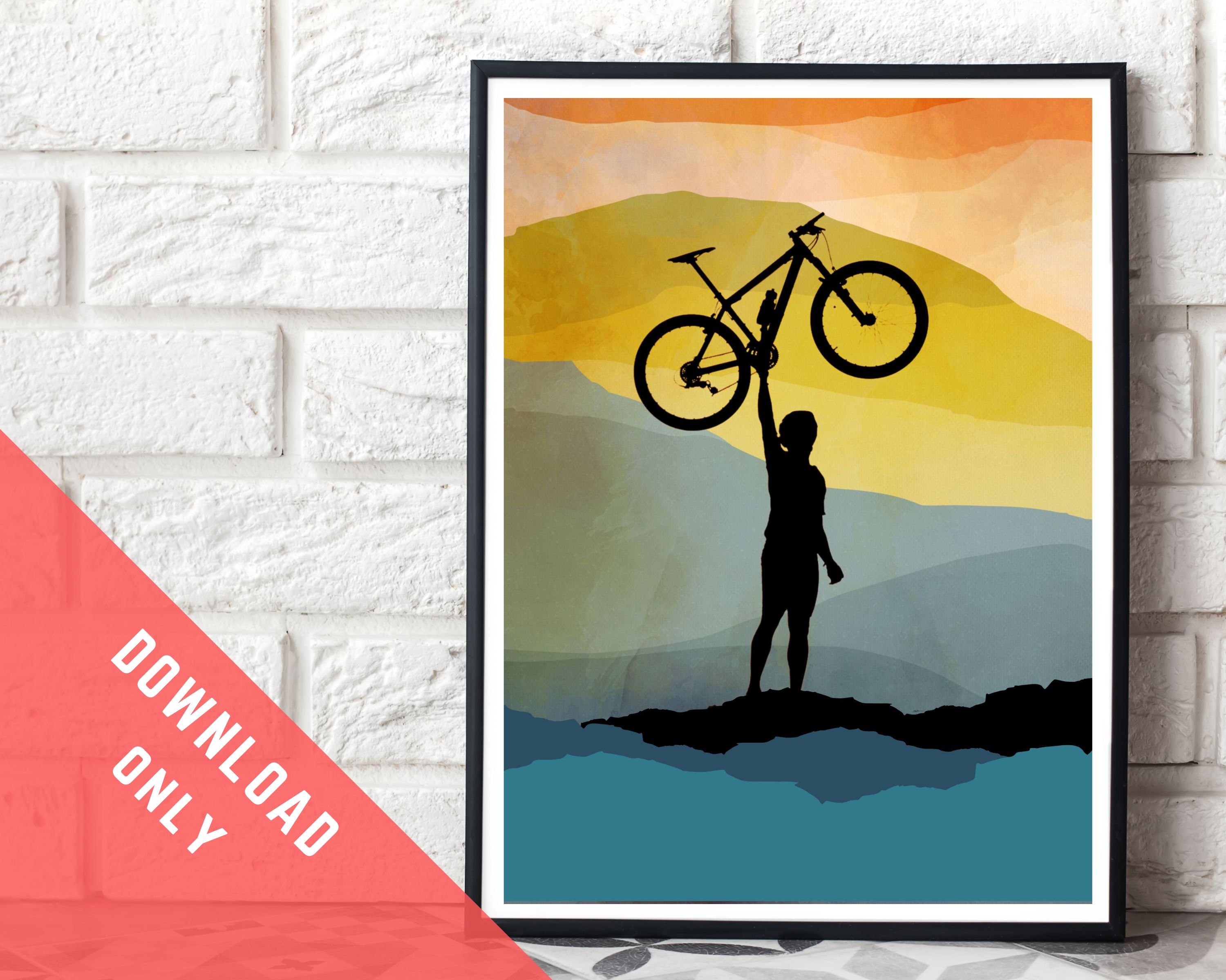 Instant Download Printable Mountain Bike Art Print. Abstract Mountain Bike Artwork. Adventure ...