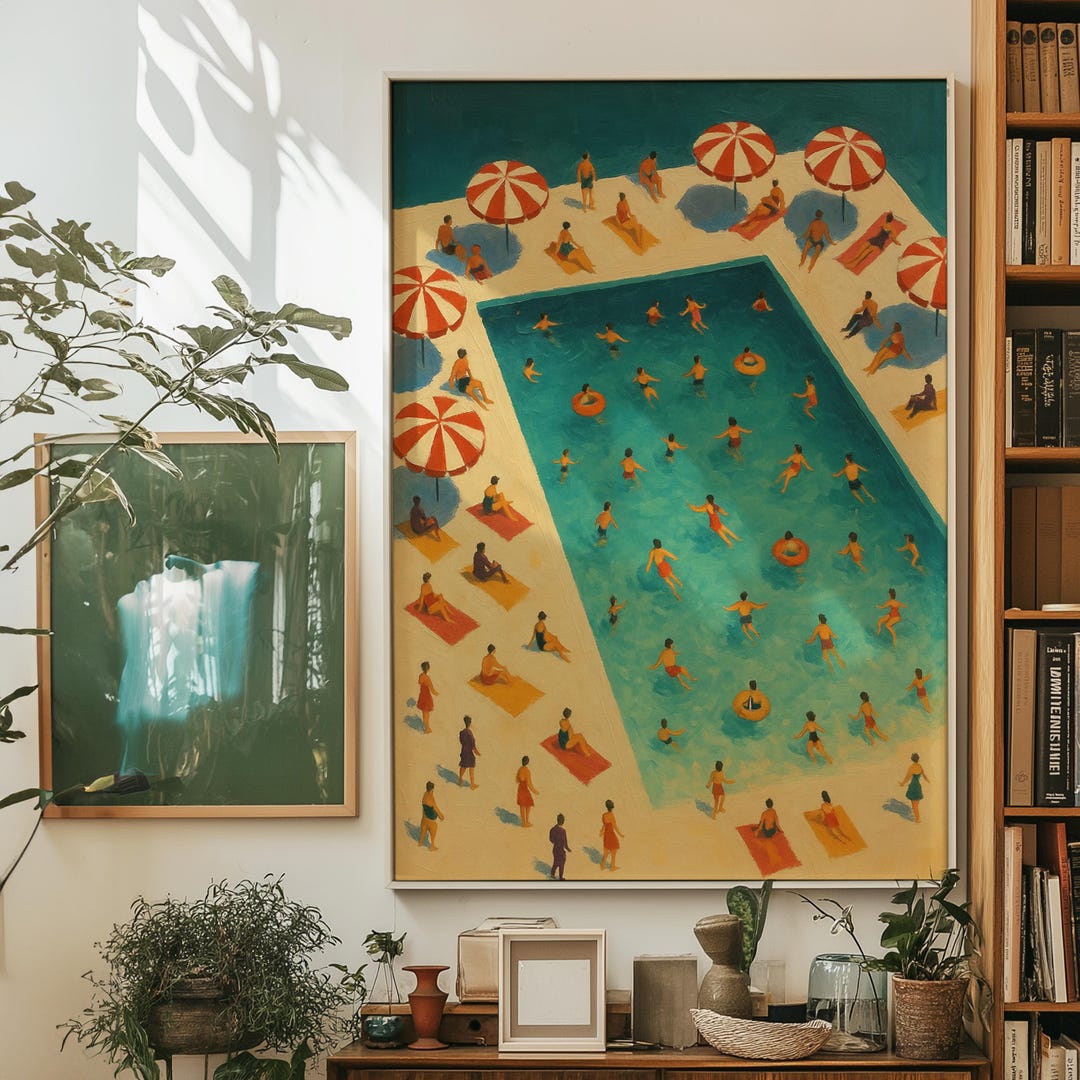 Retro Swimming Pool Poster • Mid-century Summer Wall Art • Aerial ...