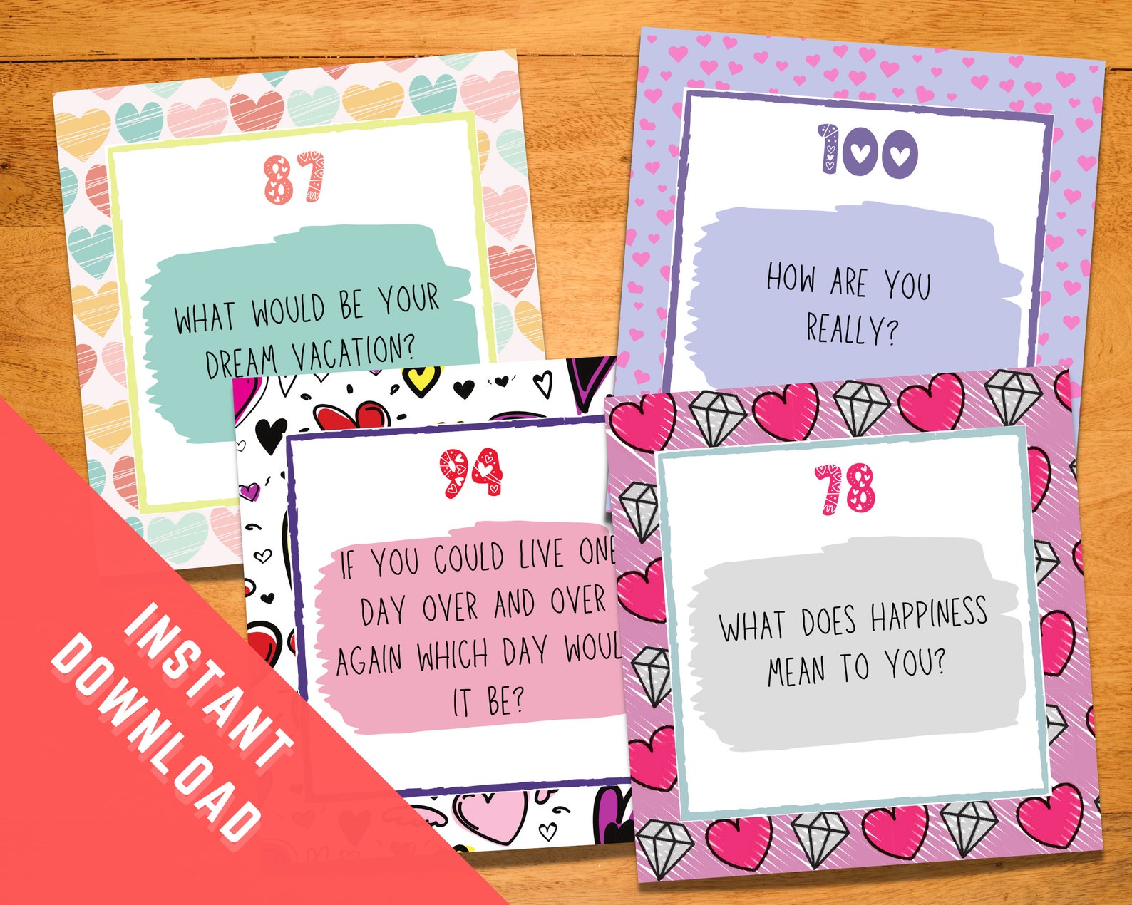 100 Printable Conversation Cards. Relationship Question Cards With ...
