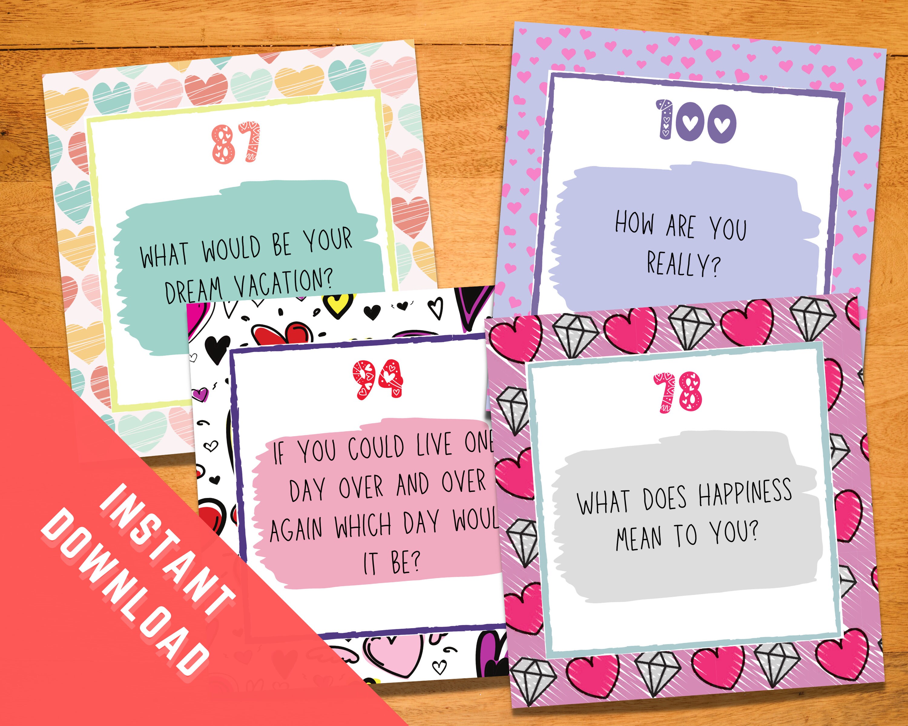 100 Printable Conversation Cards. Relationship Question Cards With ...