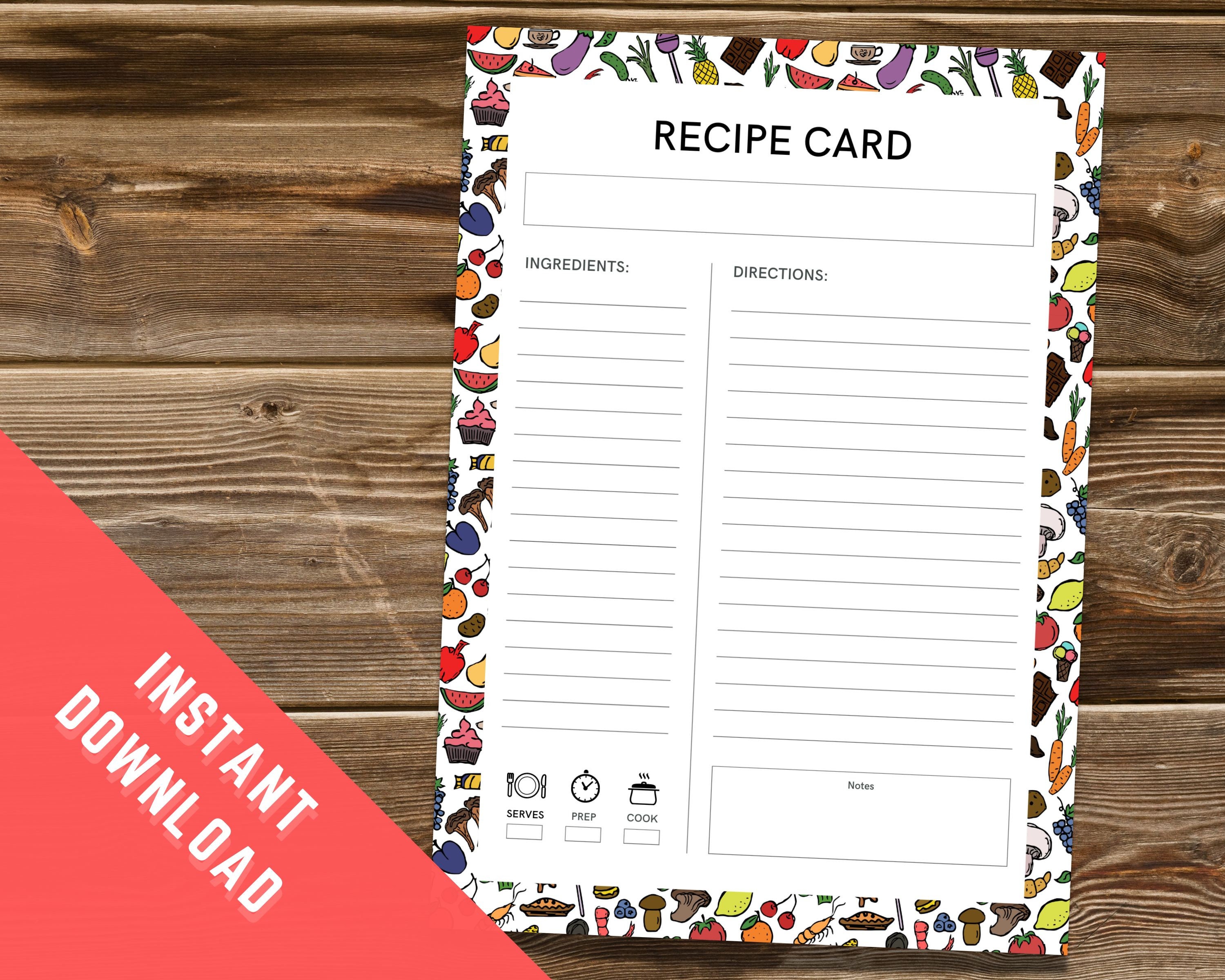 Printable Recipe Card. Blank Recipe Template to Write Ingredients and ...