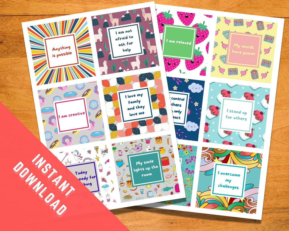 Set of 60 Fun Printable Kids Affirmation Cards children's Positive ...
