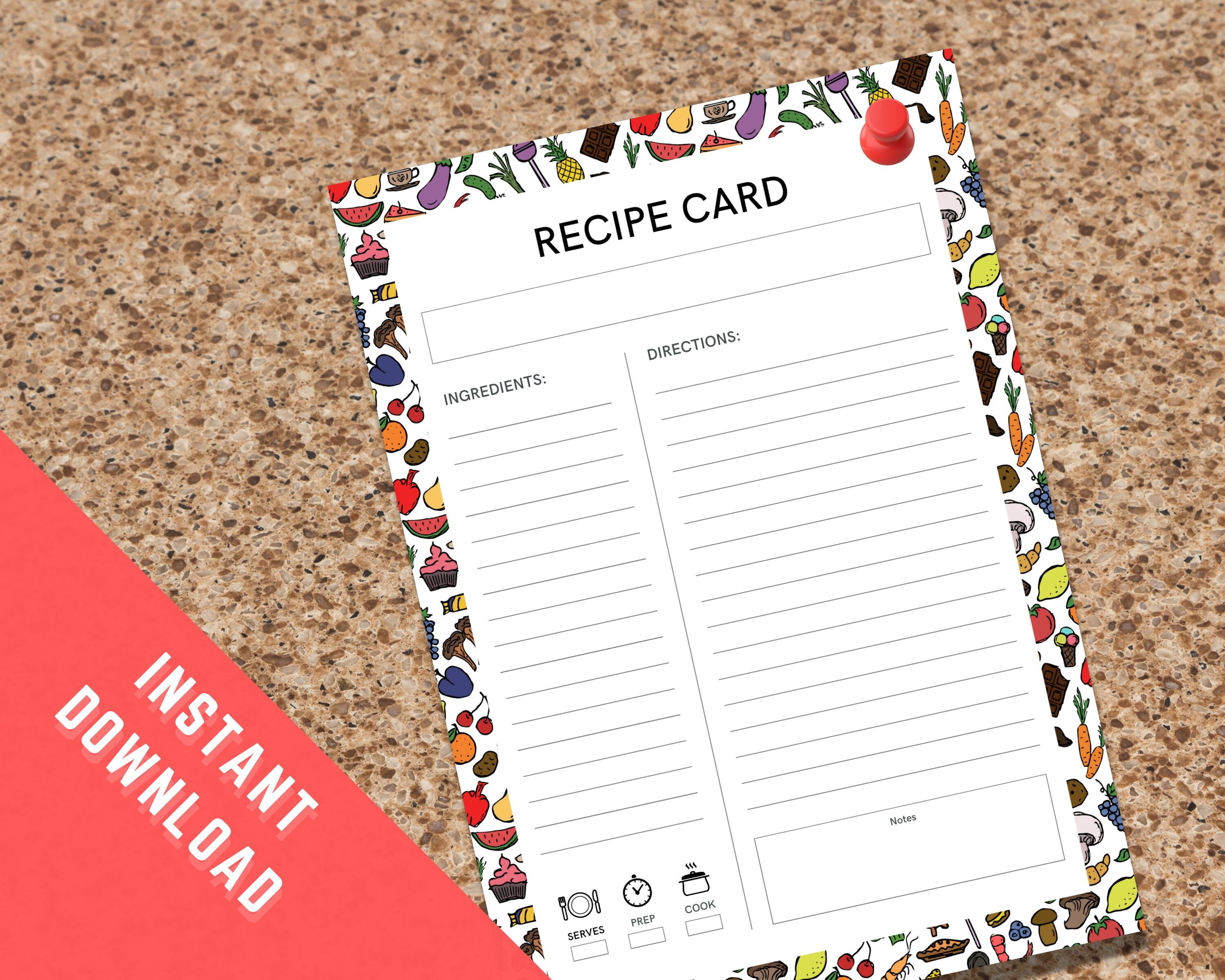 Printable Recipe Card. Blank Recipe Template to Write Ingredients and ...
