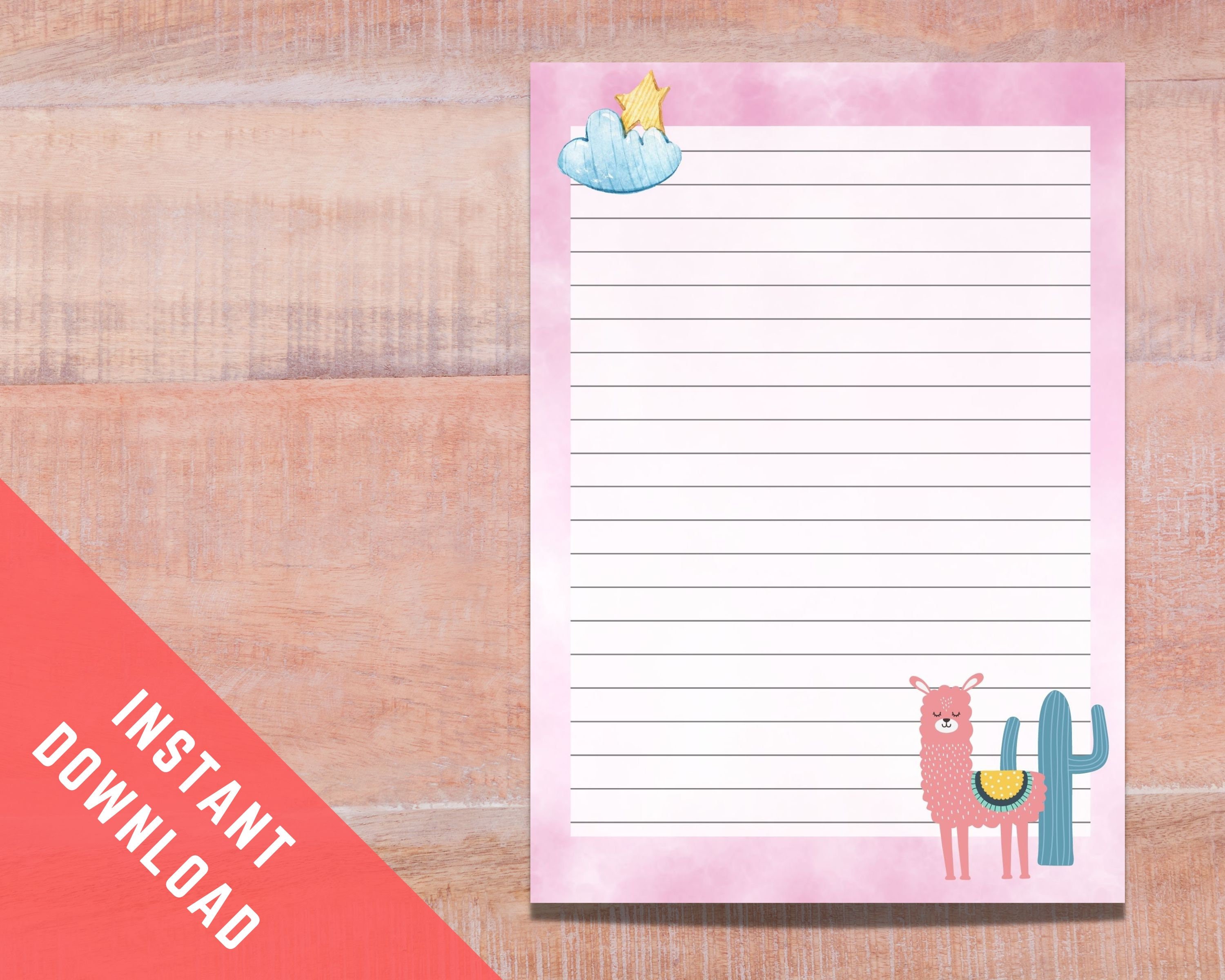 Llama Cute Printable Writing Paper in 3 Sizes. Llama Theme Printable ...