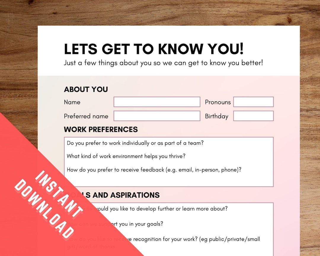 Team Building Get to Know Me Questionnaire. Employee Favorites List ...