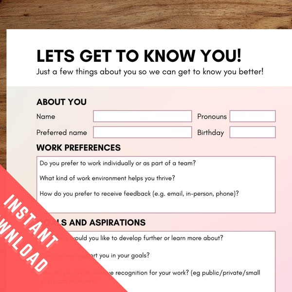 Team Building Get to Know Me Questionnaire Printable - Etsy