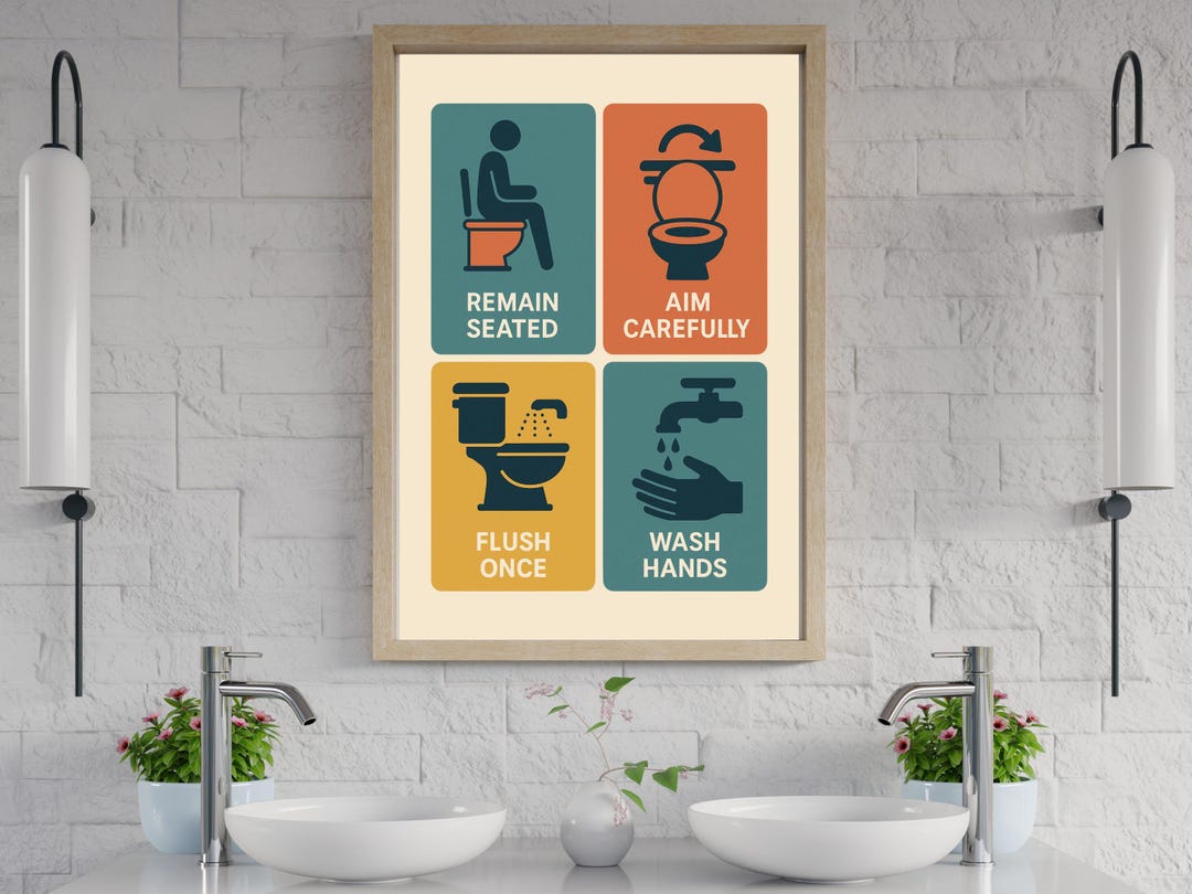 Funny Bathroom Art, Airline Safety Card Parody, Panels & Icons, ‘remain ...