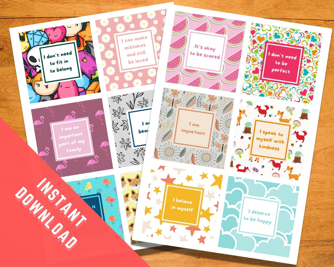 Set of 60 Fun Printable Kids Affirmation Cards |children's Positive ...