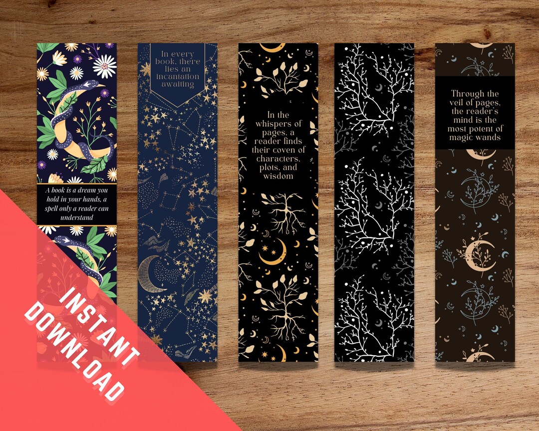 10 Witchy Bookmark Printable Celestial Bookmarks Set, Moon Bookmarks ...