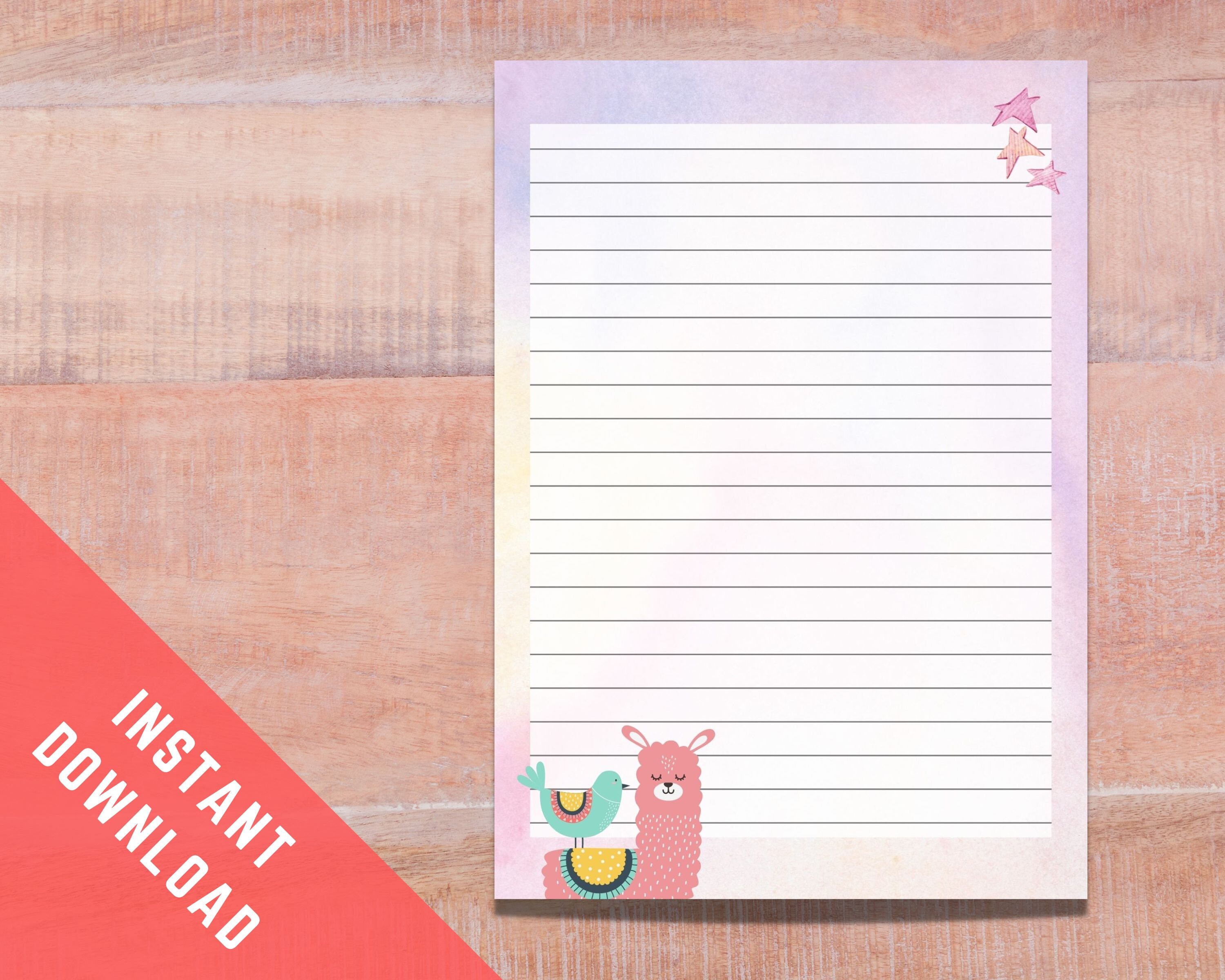 Llama Cute Printable Writing Paper in 3 Sizes. Llama Theme Printable ...