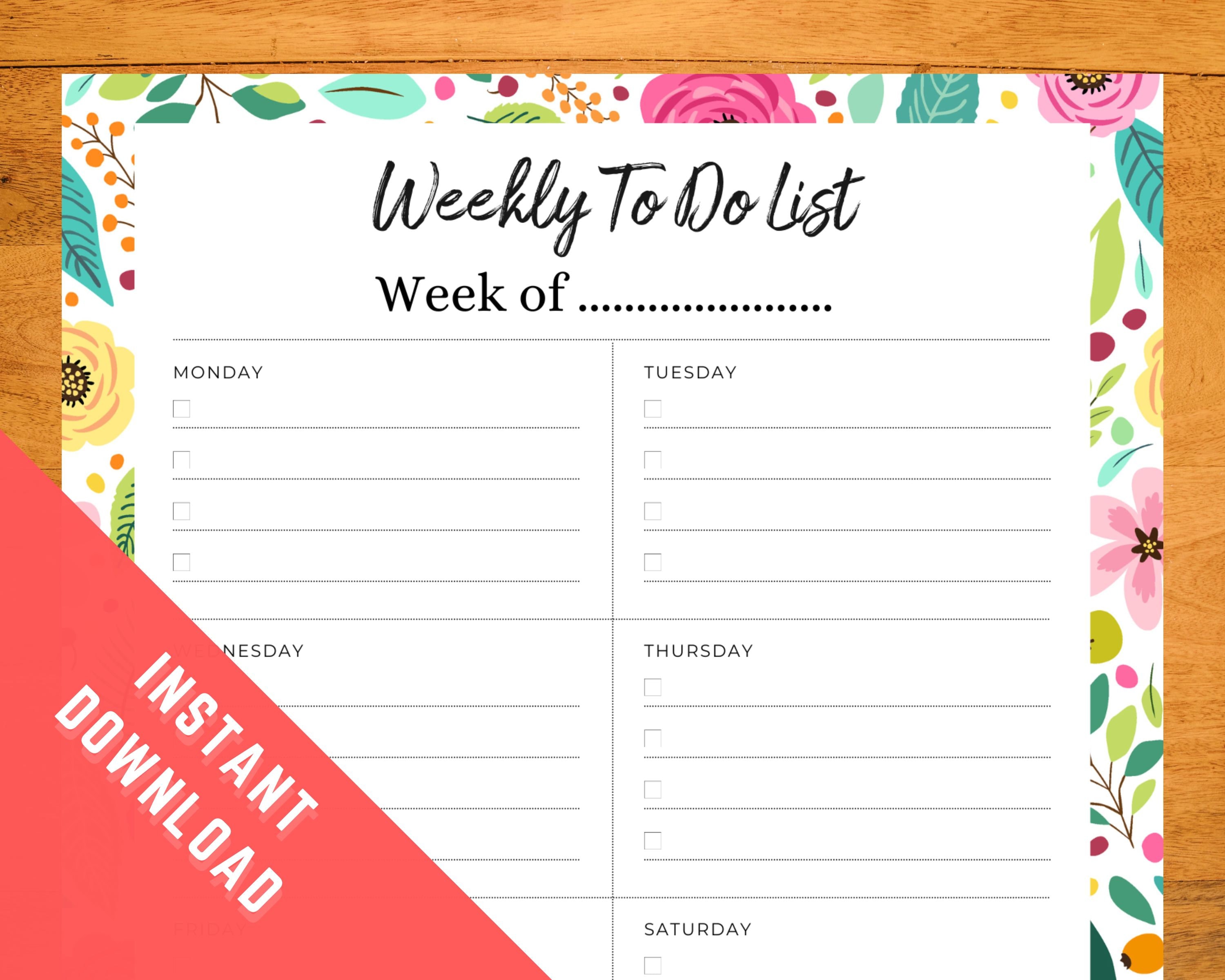 Weekly Planner Printable to Do List Vertical. Digital Download High ...