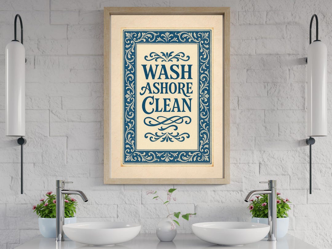 Funny Bathroom Art, Coastal Tile Humor, Portuguese Azulejo Pattern ...
