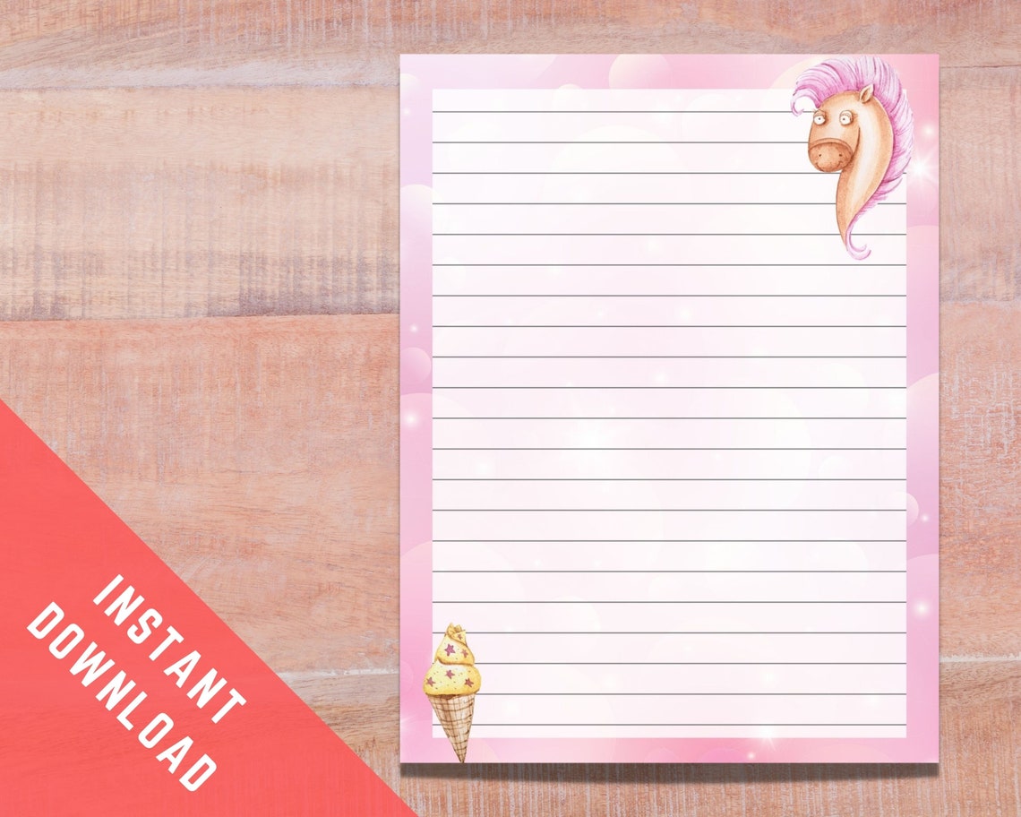 Unicorn Cute Printable Writing Paper in 3 Sizes. Unicorn Printable ...