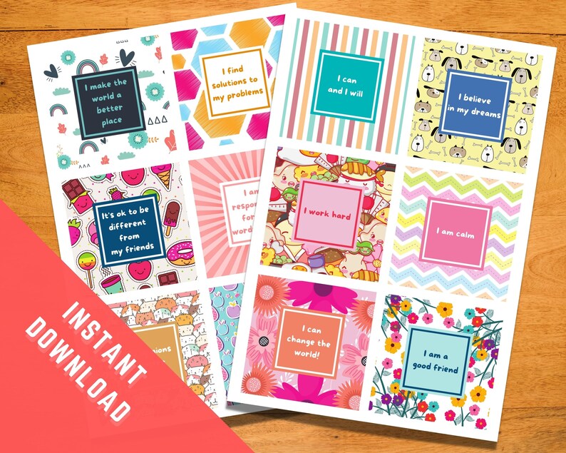 Set of 60 Fun Printable Kids Affirmation Cards |children's Positive ...