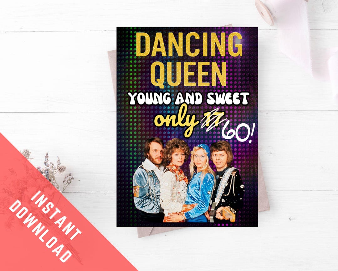 ABBA 60th Birthday Printable Card - Retro 70s Music Dancing Queen ...