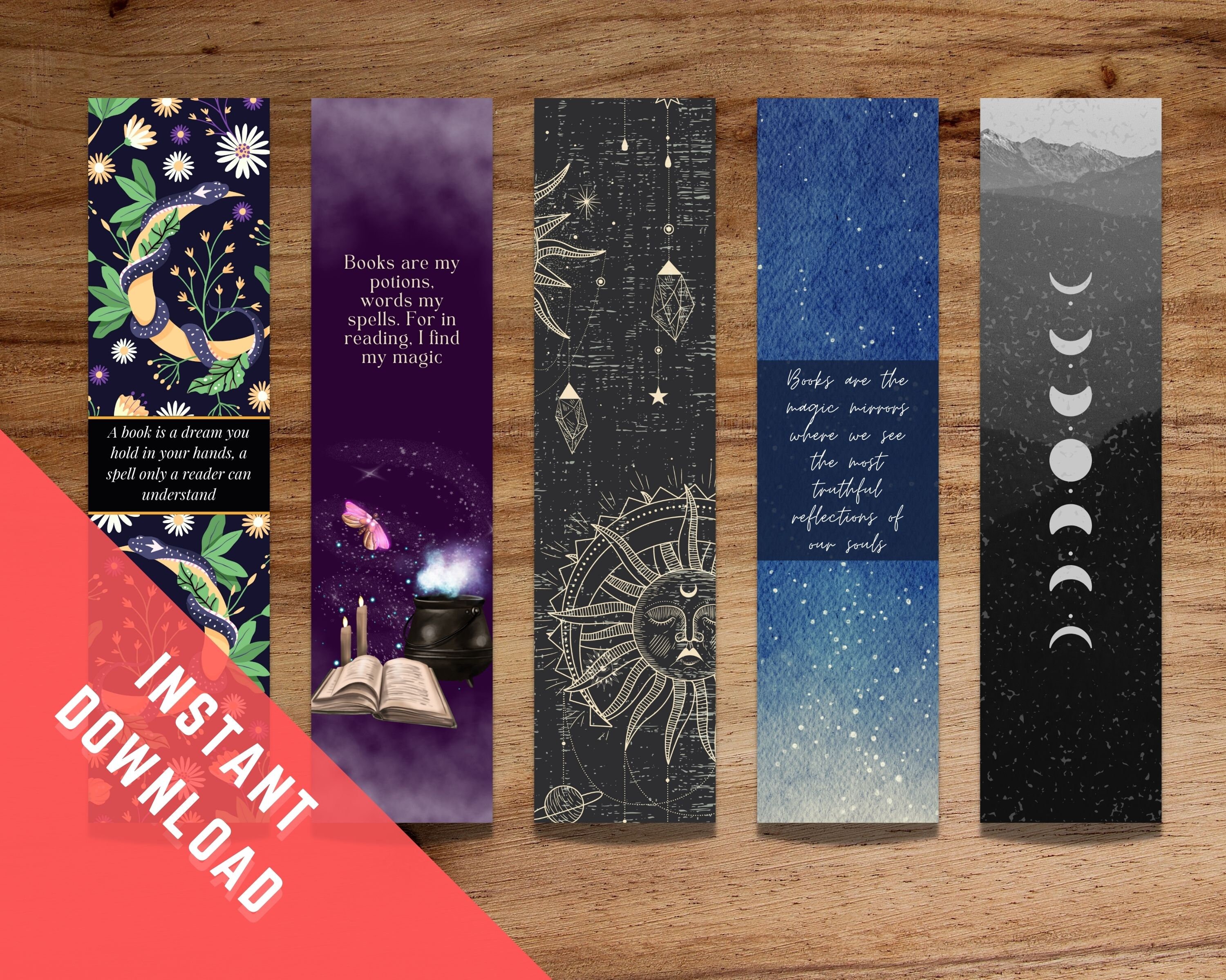 10 Witchy Bookmark Printable Celestial Bookmarks Set, Moon Bookmarks ...