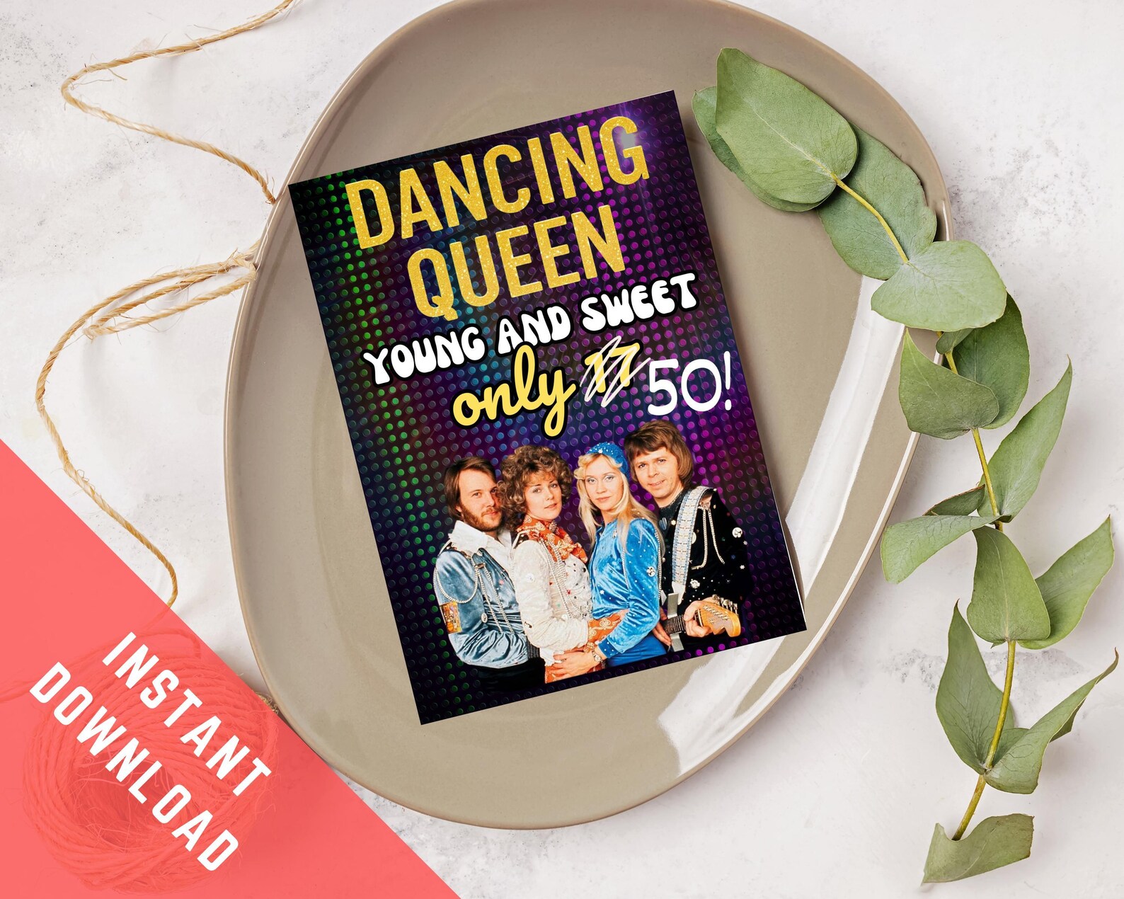 ABBA 50th Birthday Printable Card - Retro 70s Music Dancing Queen ...