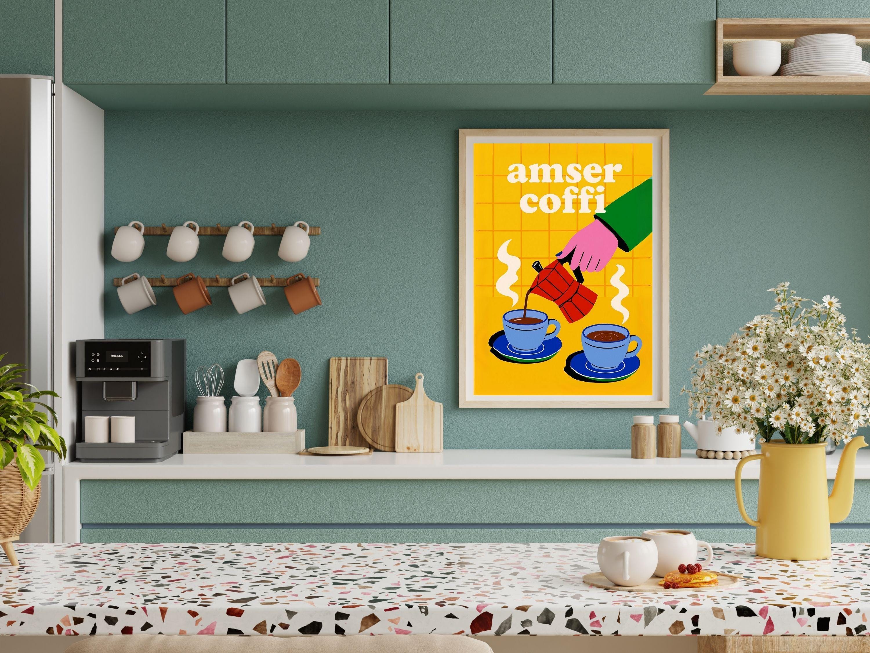 Amser Coffi Poster – Welsh Coffee Quote Wall Art Print, Kitchen Decor ...