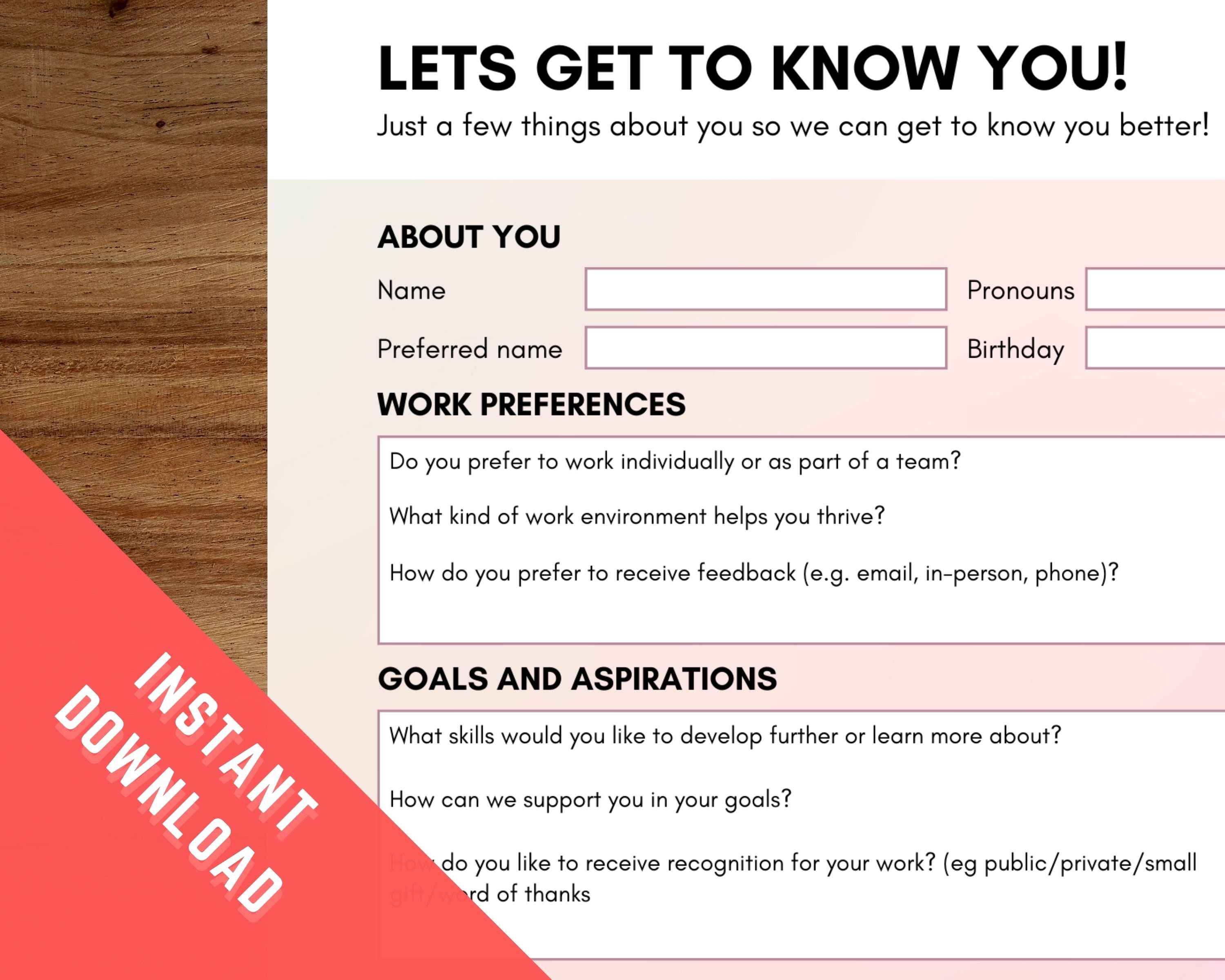 Team Building Get to Know Me Questionnaire. Employee Favorites List ...