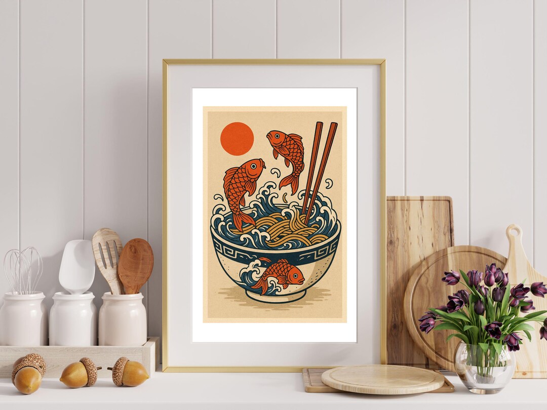Koi Ramen Poster, Japanese Ukiyo-e Style Food Print, Quirky Ramen ...