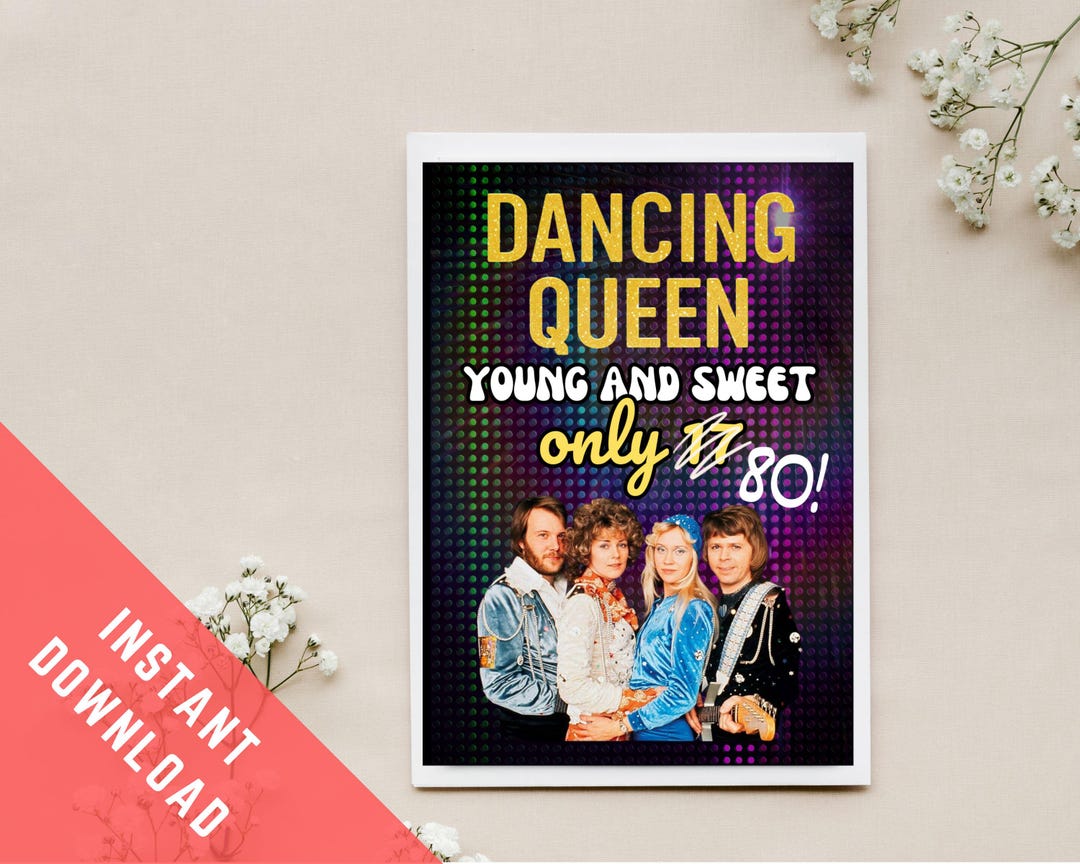 ABBA 80th Birthday Printable Card - Retro 70s Music Dancing Queen ...