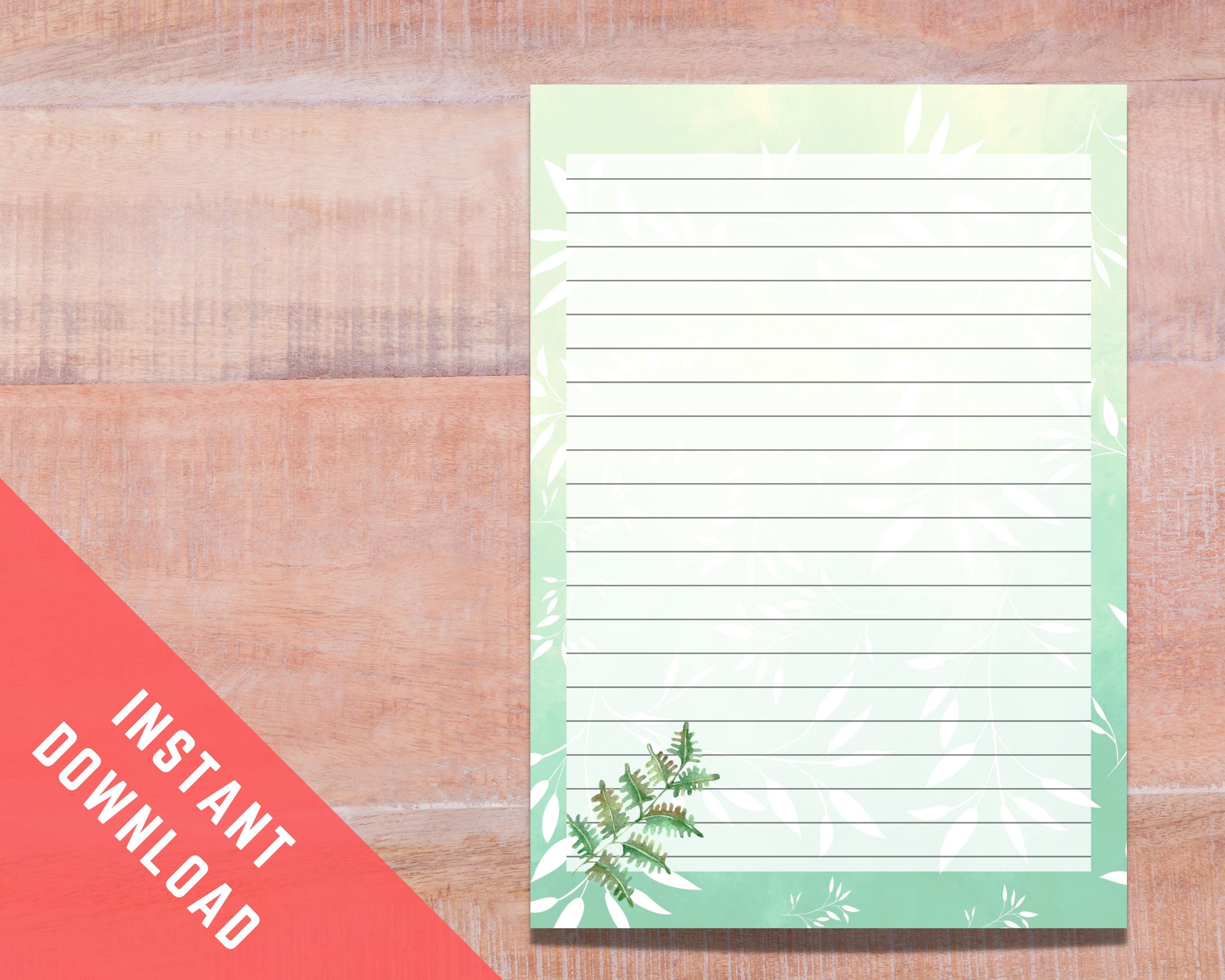 Fern Writing Paper in 3 Sizes. Printable Botanical Stationery - Etsy
