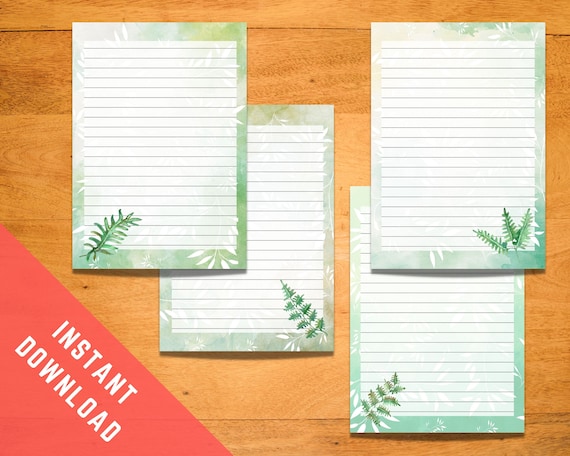 Fern Writing Paper in 3 Sizes. Printable Botanical Stationery - Etsy