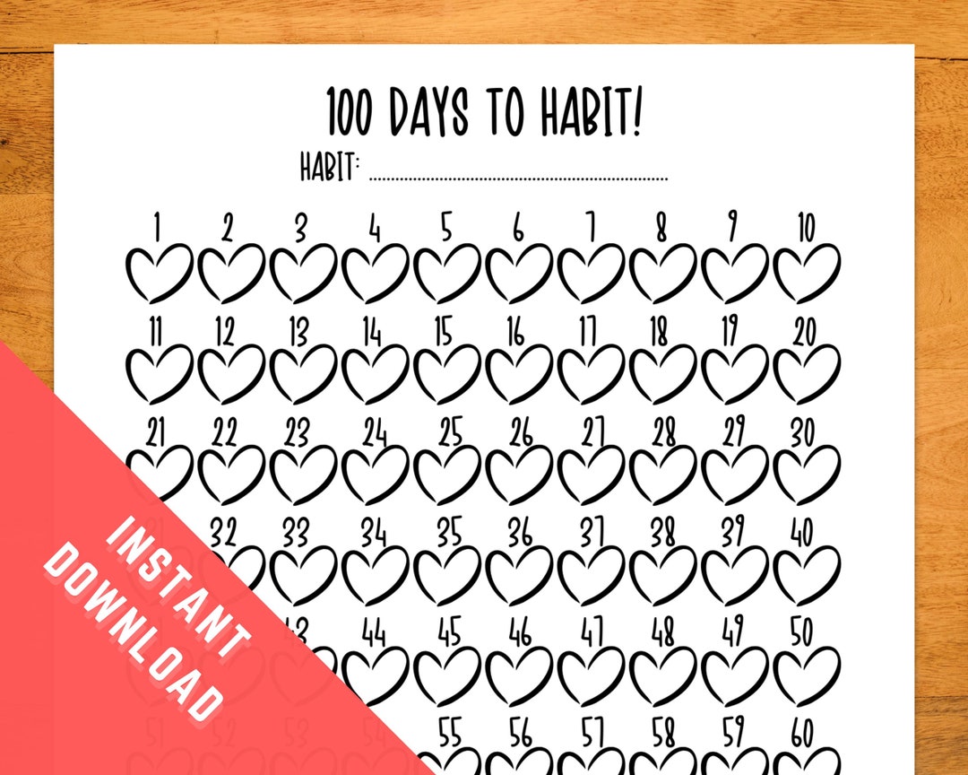 100 Days to Habit Printable, Cute and Fun Habit Tracker, 100 Days to Habit Digital Download ...