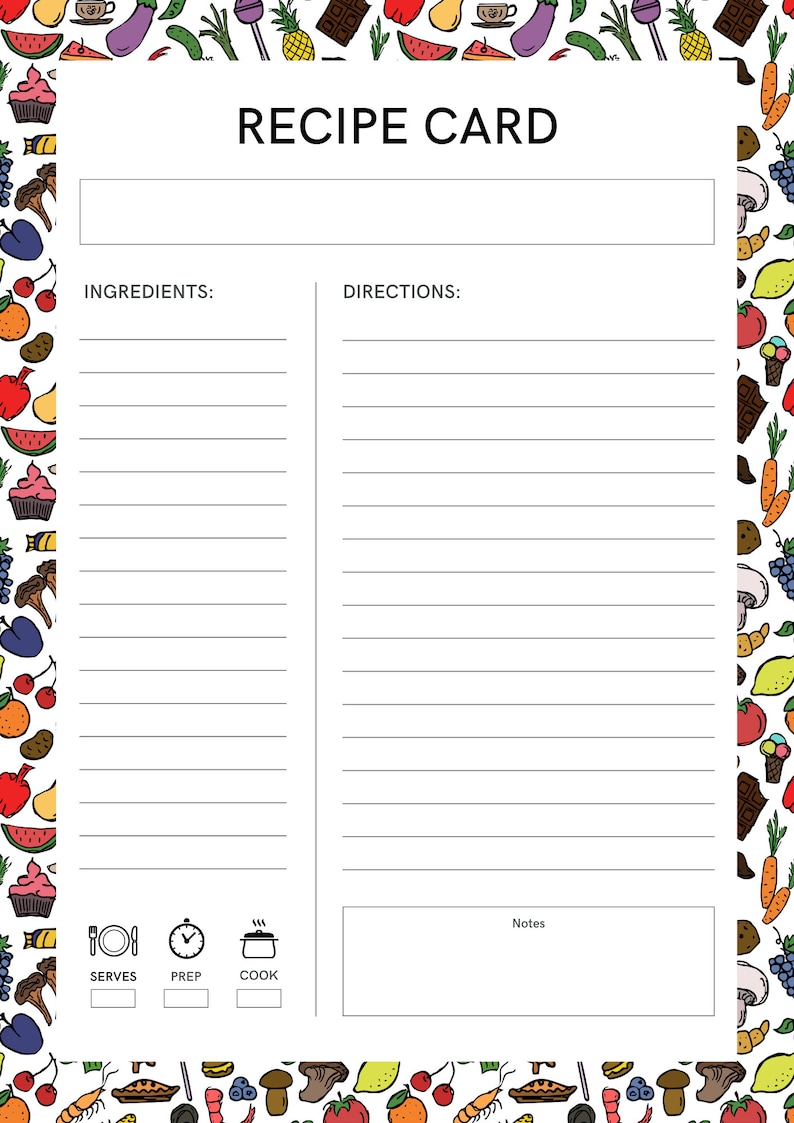 Printable Recipe Card. Blank Recipe Template to Write Ingredients and ...