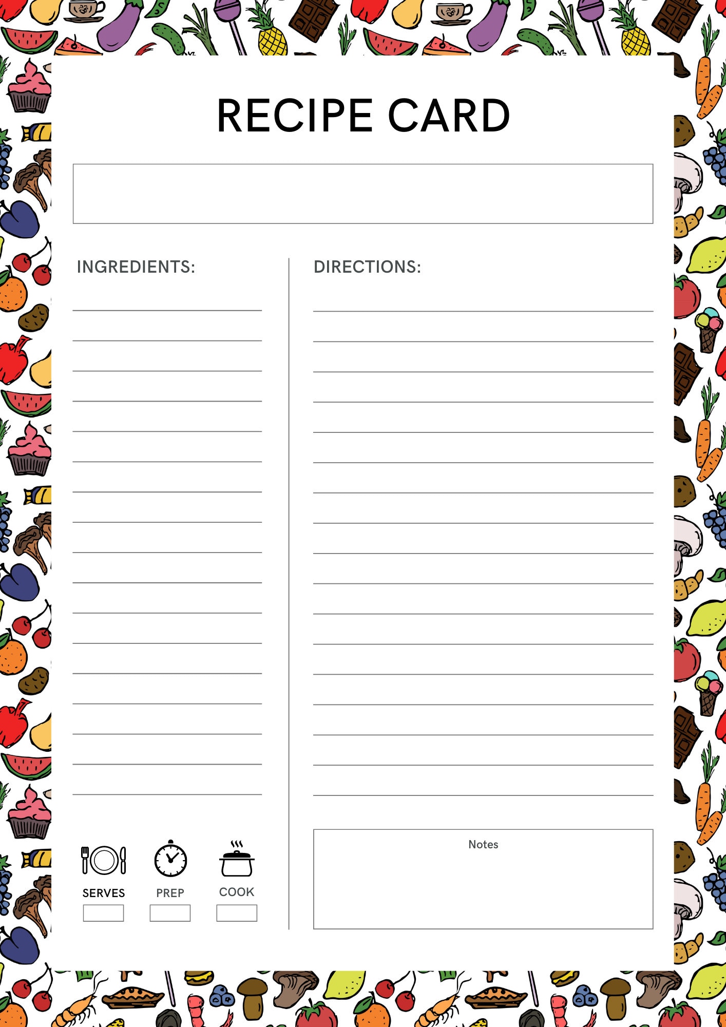 Printable Recipe Card. Blank Recipe Template to Write Ingredients and ...