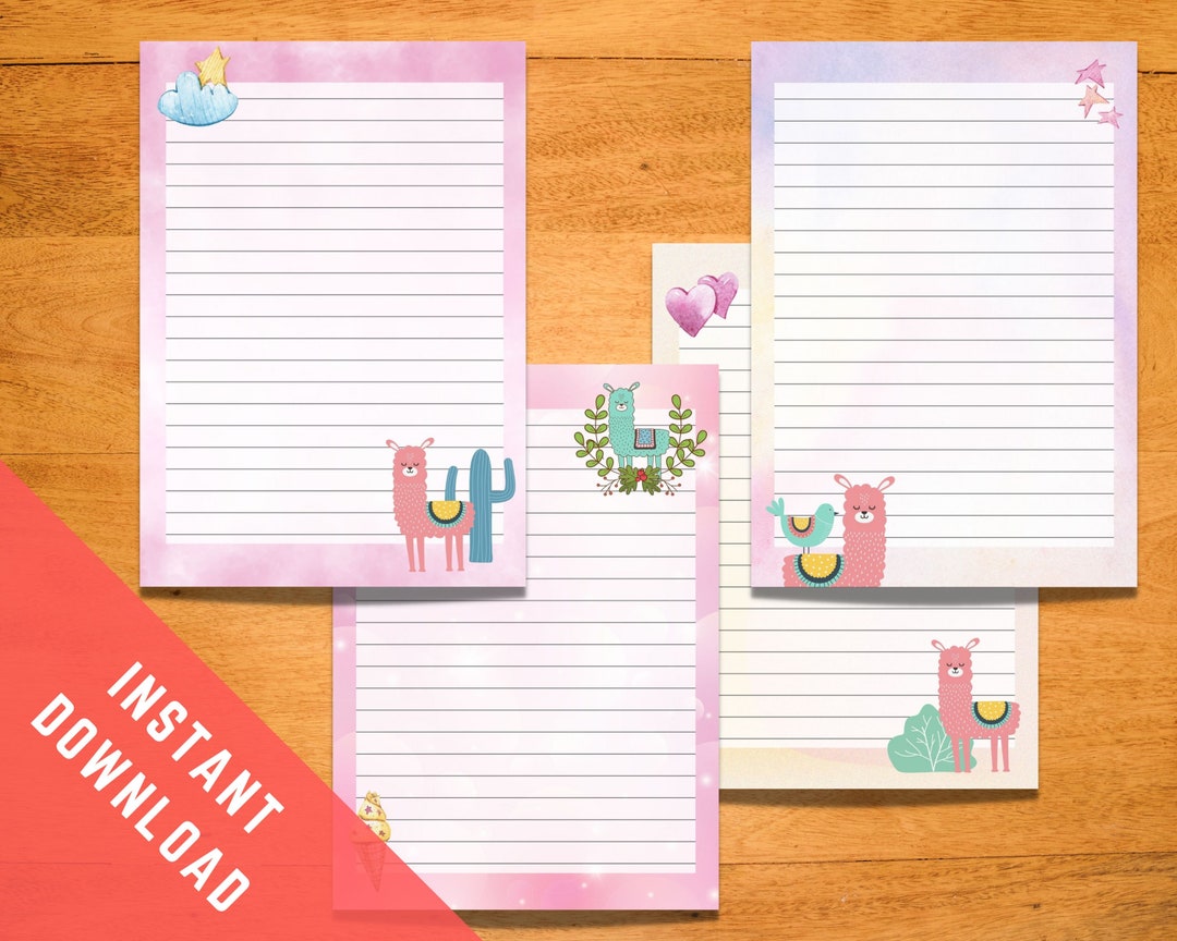 Llama Cute Printable Writing Paper in 3 Sizes. Llama Theme Printable ...