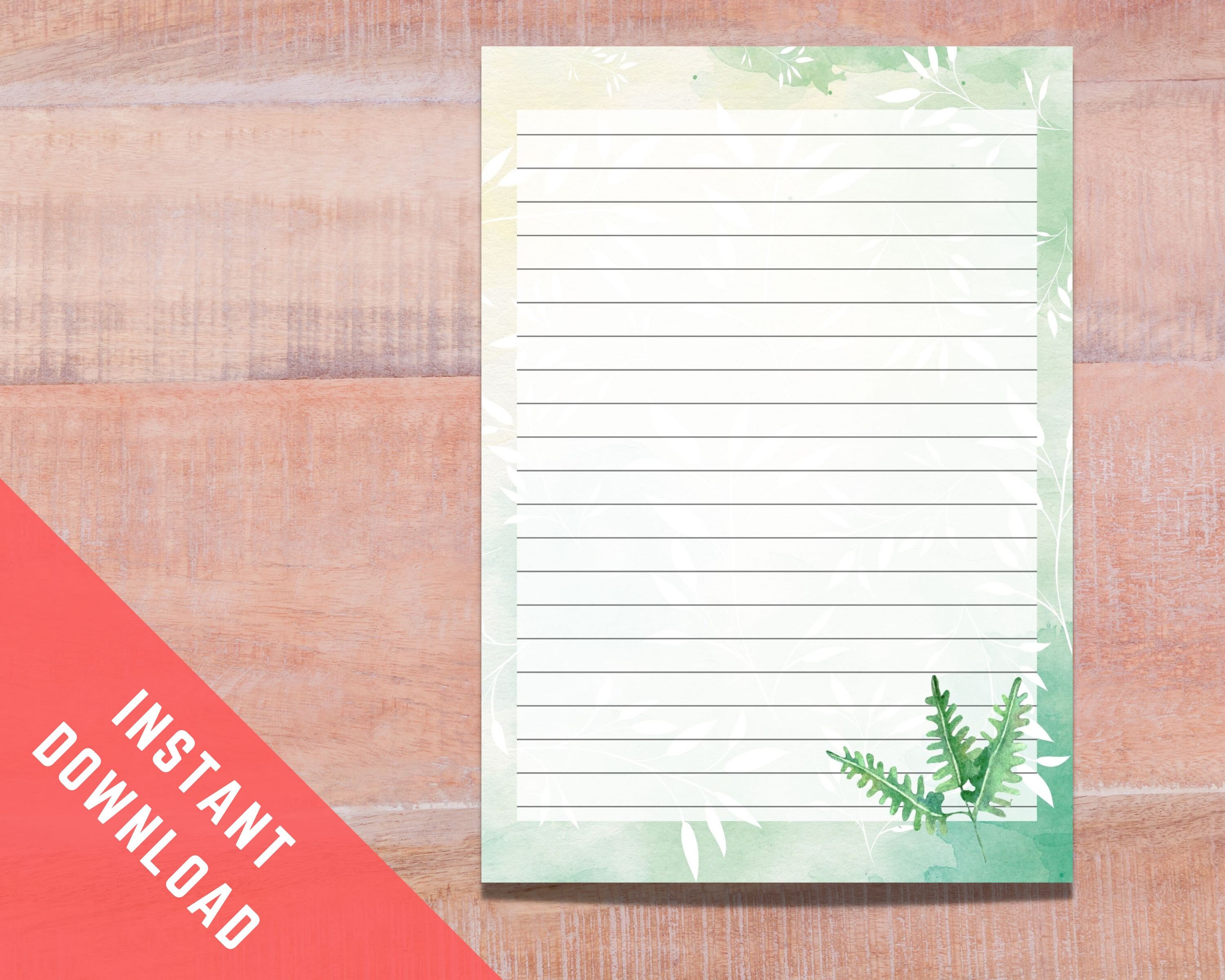 Fern Writing Paper in 3 Sizes. Printable Botanical Stationery to Print ...