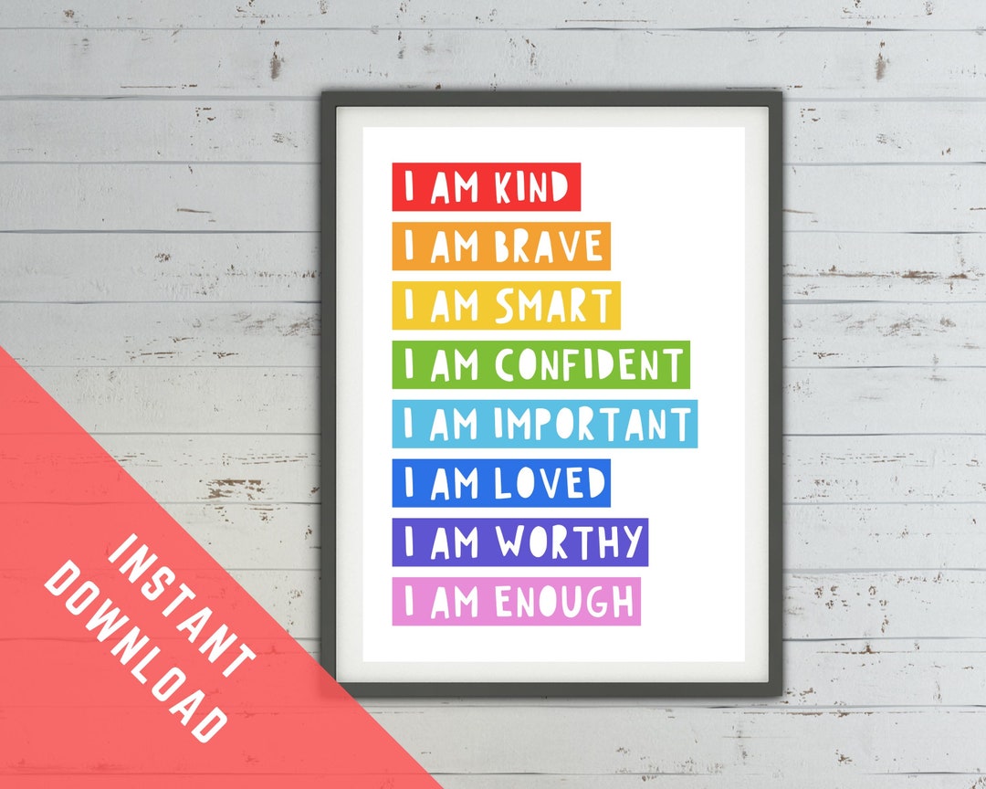 Kids Printable Art: I Am, Positive Quote Print, Kids Wall Art, Nursery ...