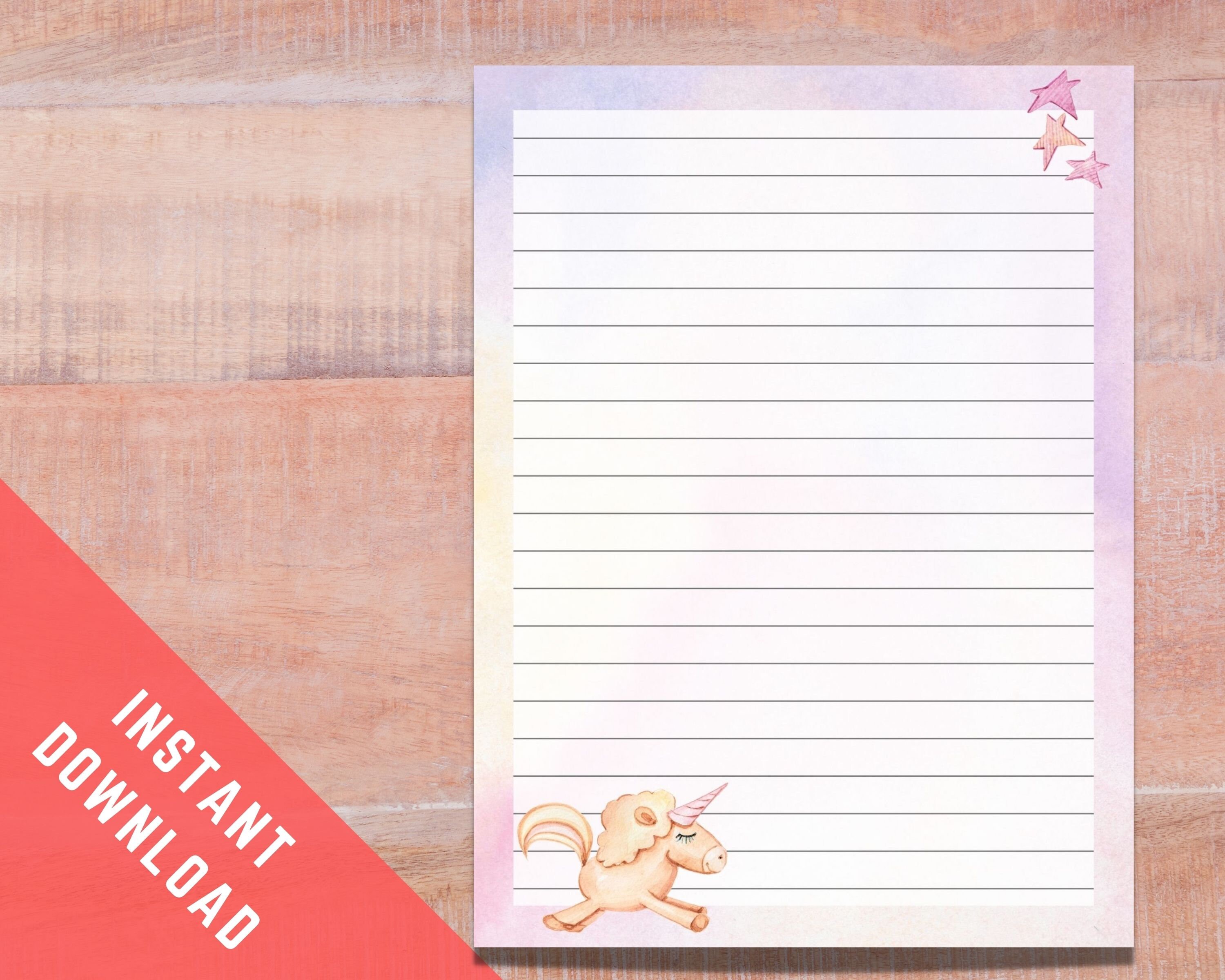 Unicorn Cute Printable Writing Paper in 3 Sizes. Unicorn Printable ...