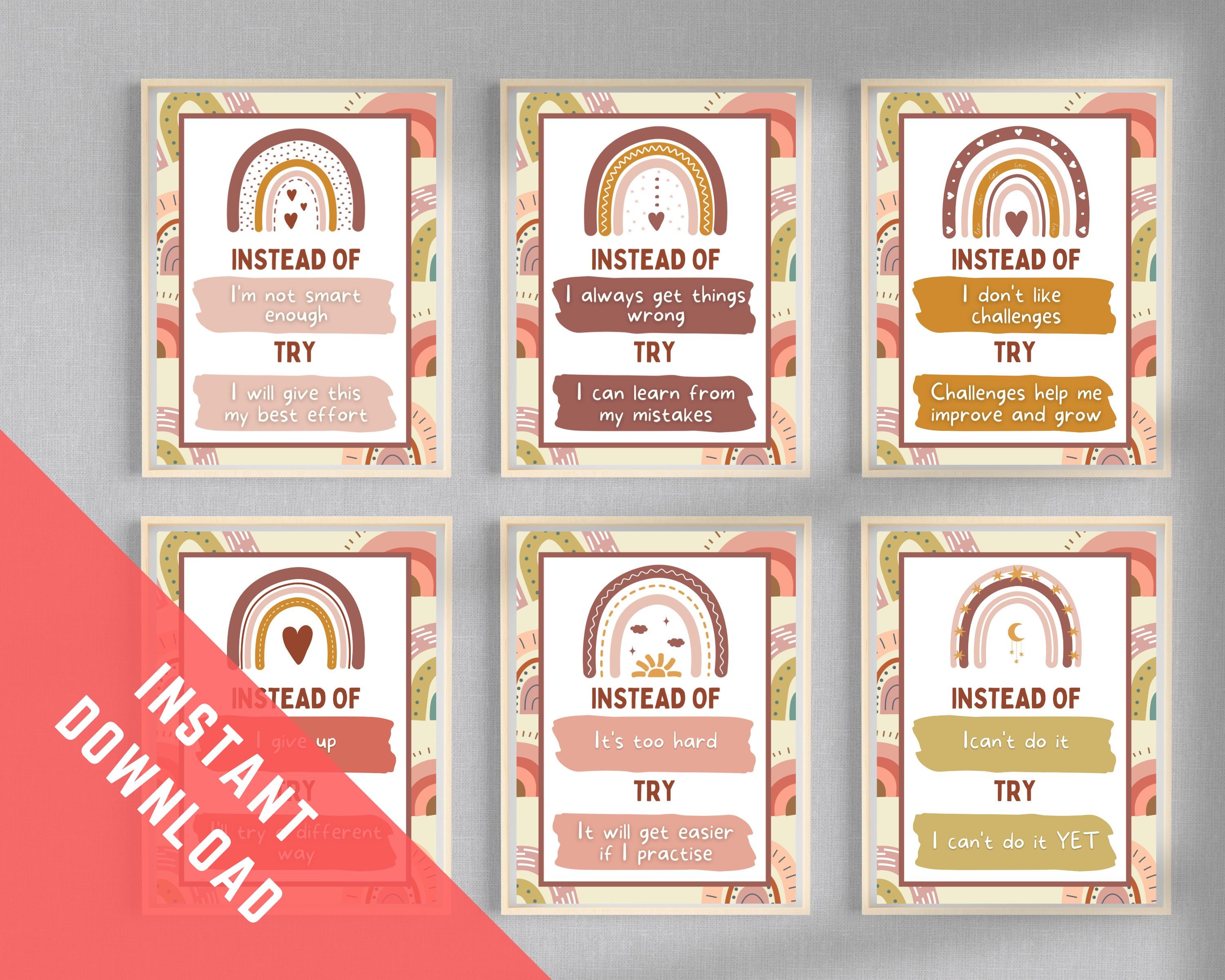 Growth Mindset Poster Set of Six. Growth Mindset Printable - Etsy