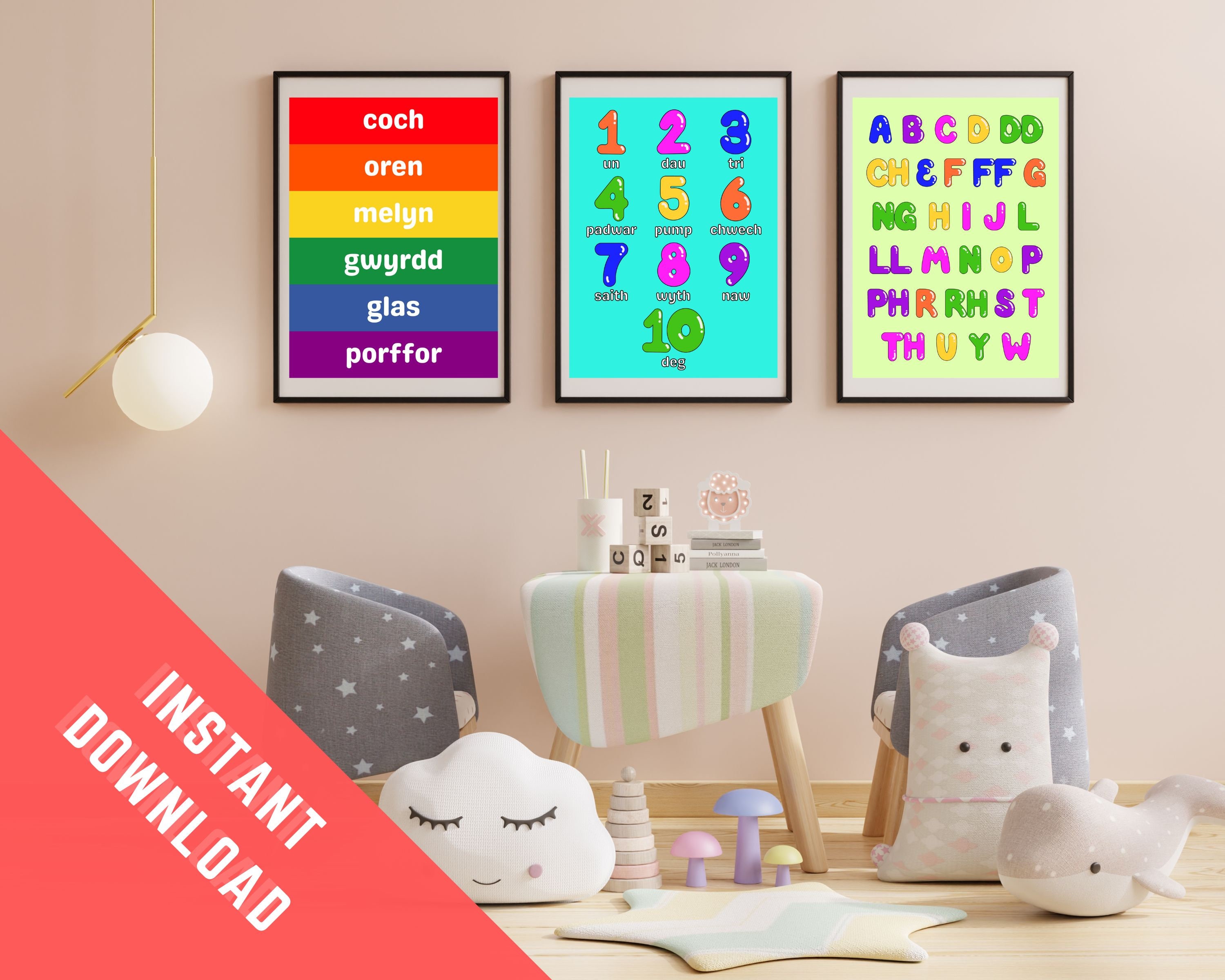 Welsh Alphabet, Numbers and Colours Posters Set. 3 Piece Wall Art Print ...