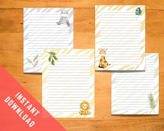 Cute Safari Digital Printable Writing Paper in 3 Sizes. - Etsy
