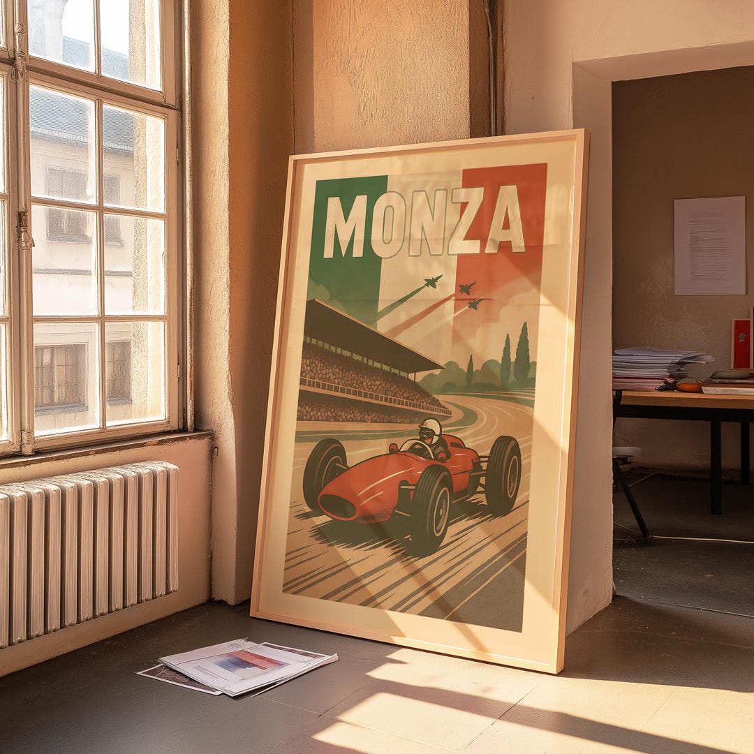 Monza Grand Prix Racing Poster | Retro Formula 1 Car Wall Art Print ...