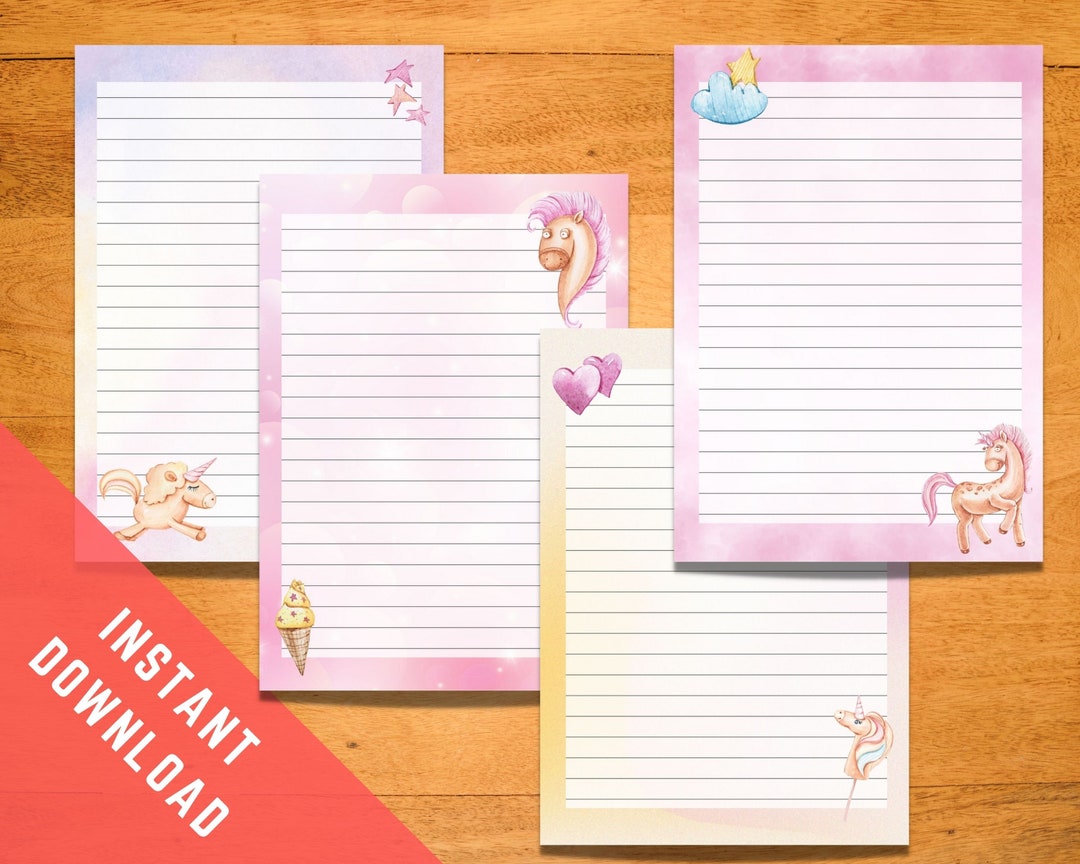 Unicorn Cute Printable Writing Paper in 3 Sizes. Unicorn Printable ...