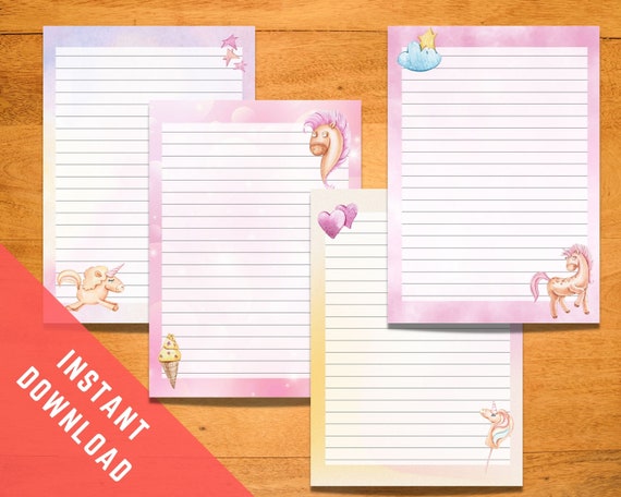 Unicorn Cute Printable Writing Paper in 3 Sizes. Unicorn - Etsy