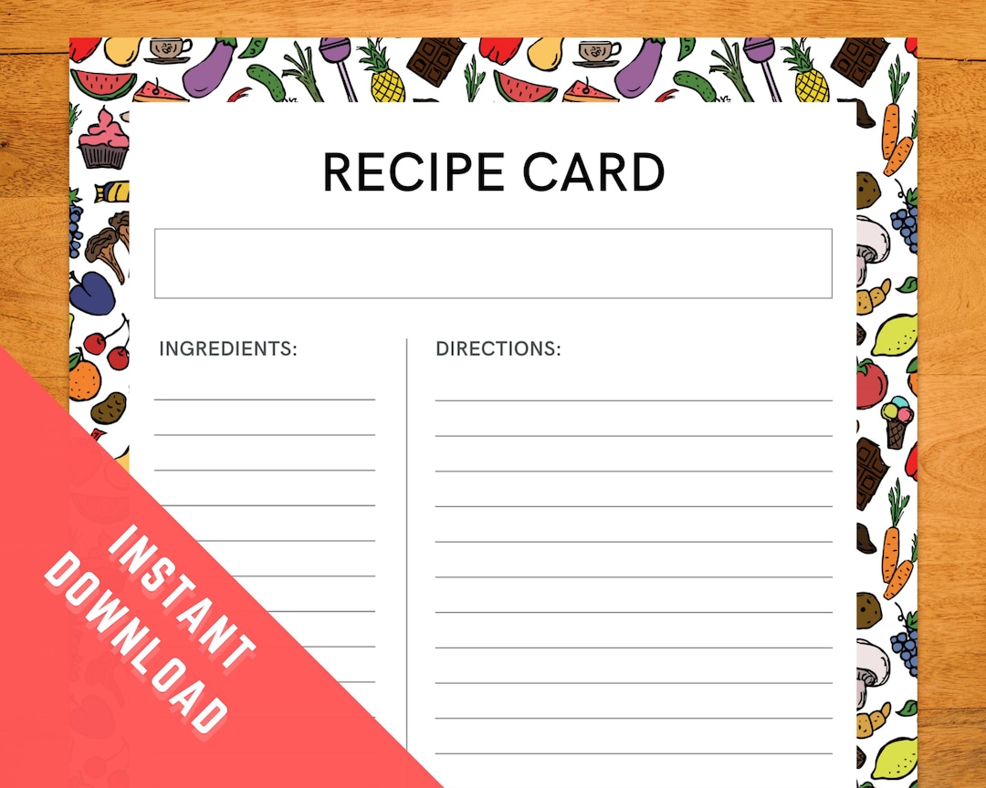 Printable Recipe Card. Blank Recipe Template to Write Ingredients and ...