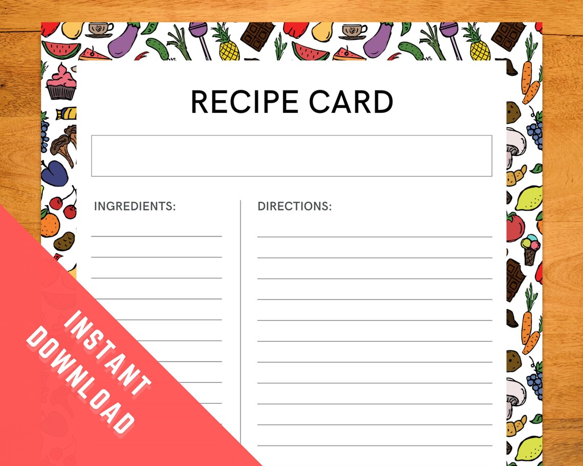Printable Recipe Card. Blank Recipe Template to Write Ingredients and ...