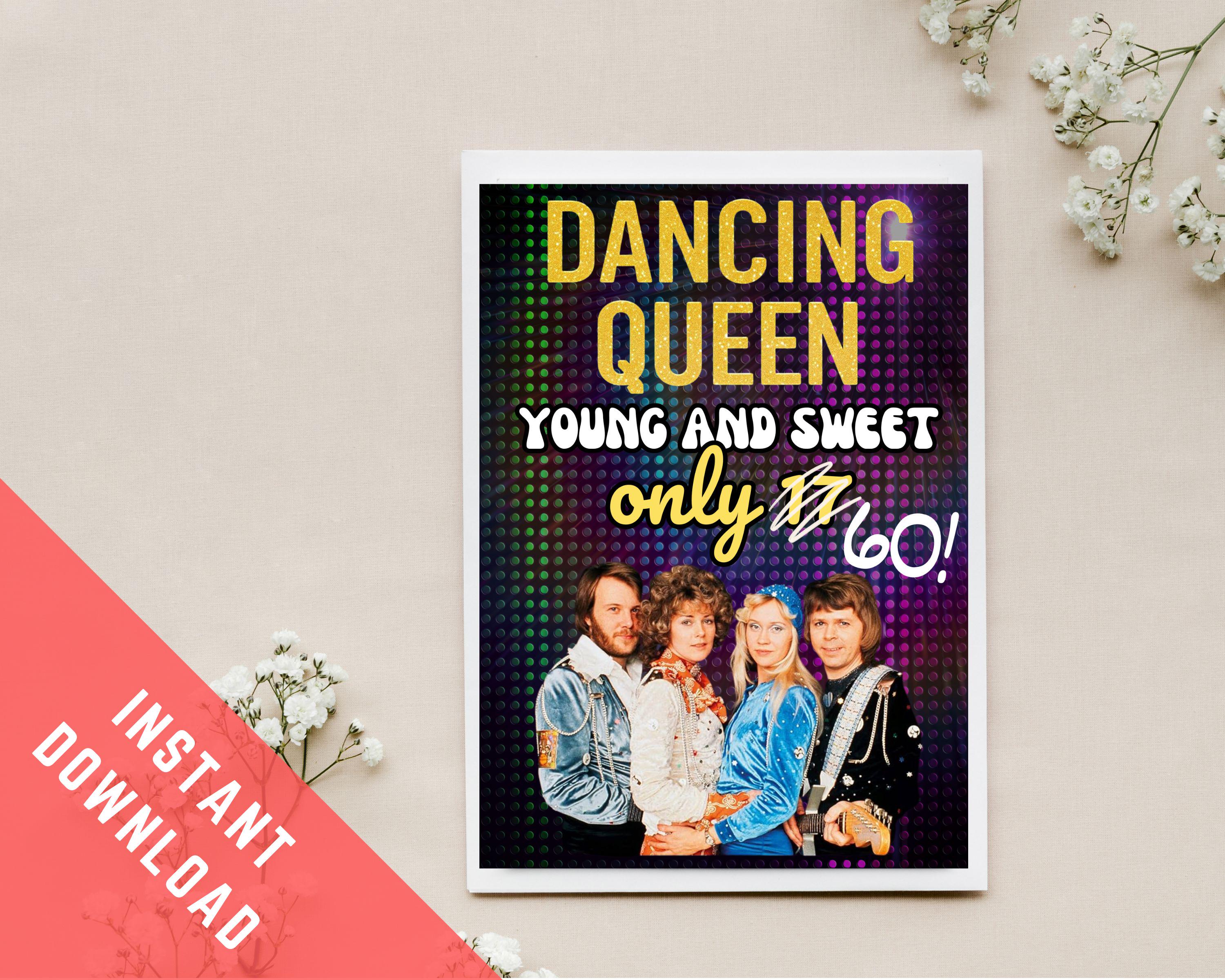 ABBA 60th Birthday Printable Card - Retro 70s Music Dancing Queen ...