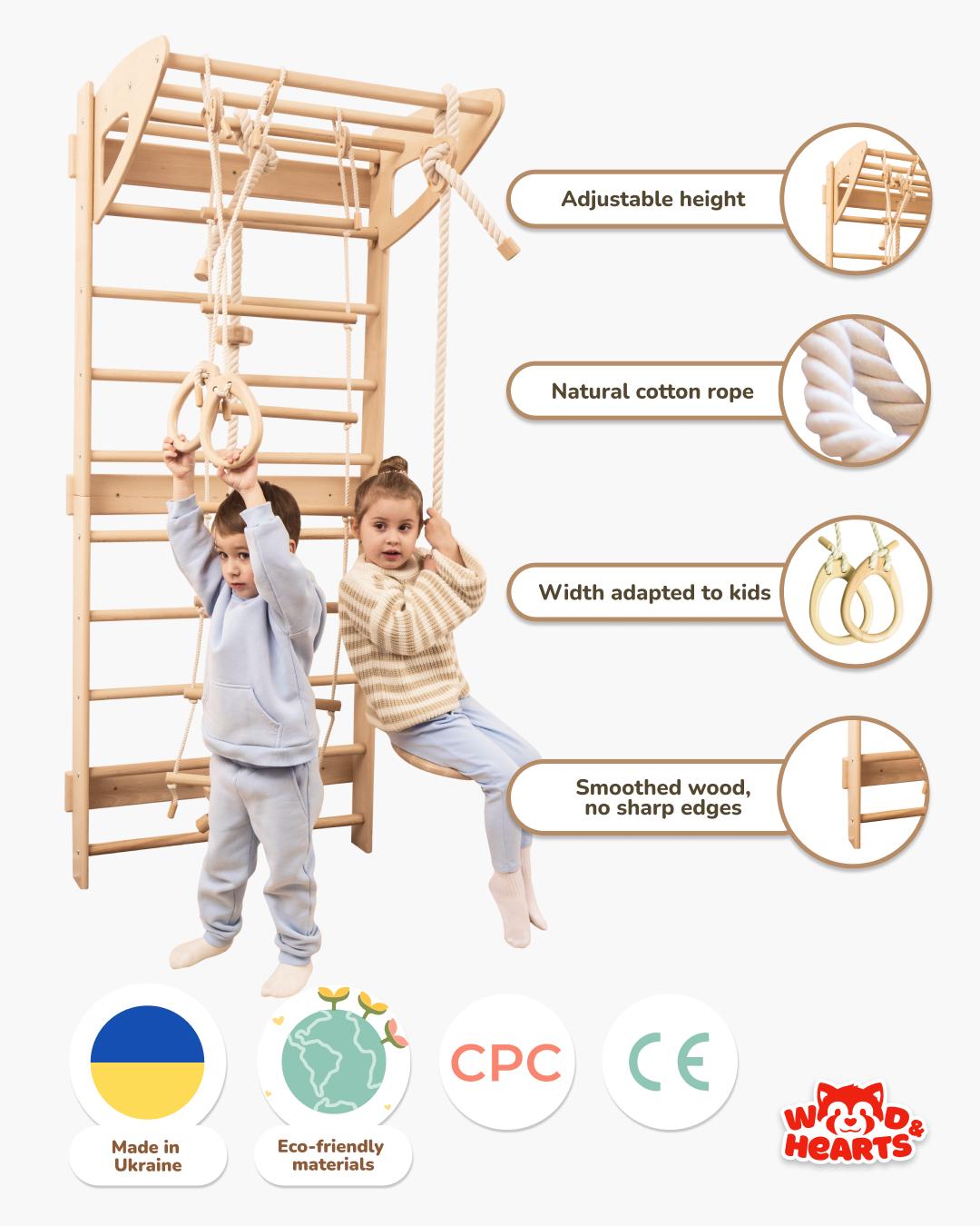 Swedish Ladder Kids With Rope Accessories, Climbing Wall for Kids ...